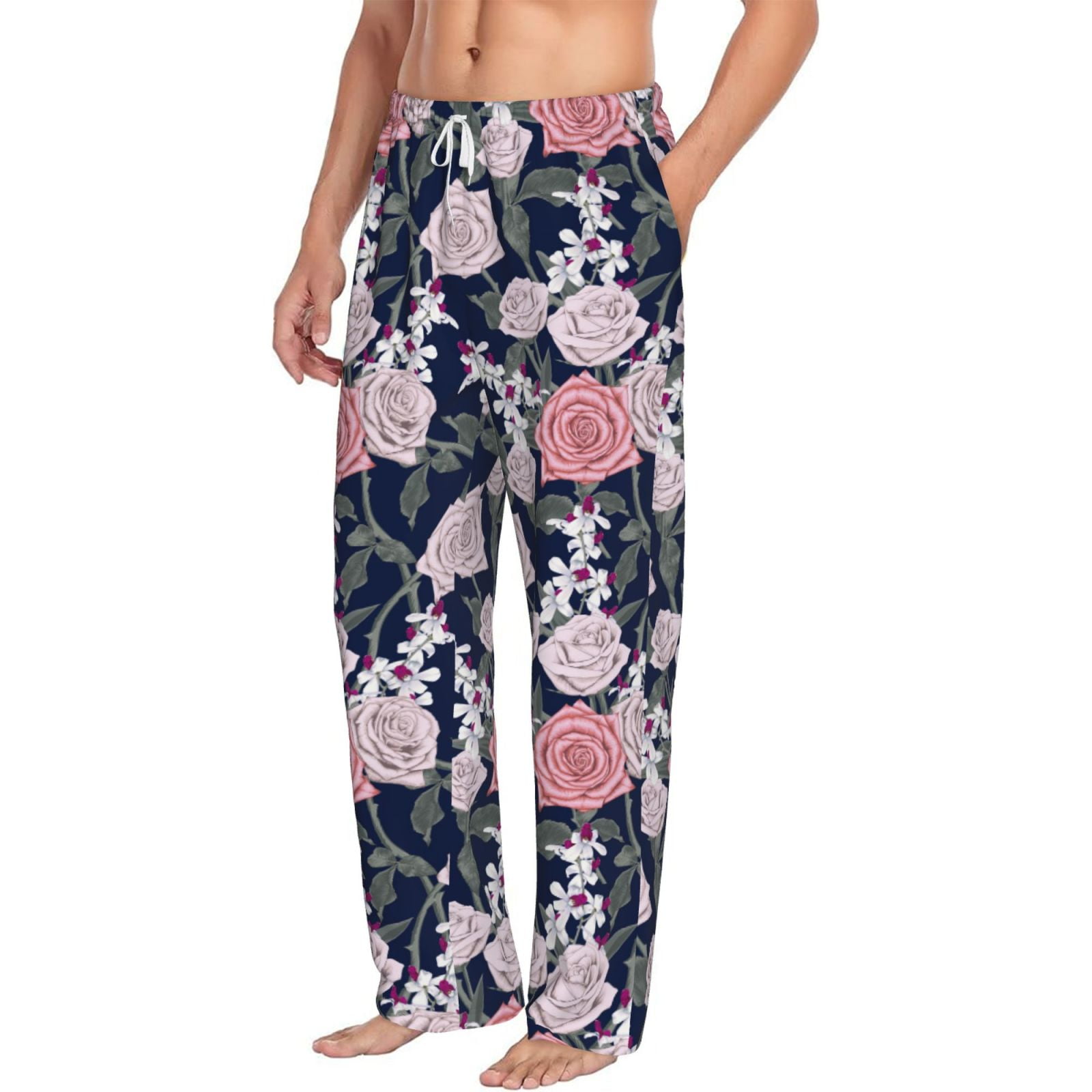 Goofa Rose Flowers Printed Soft Pajama Pants for Men, Wide Leg Comfy ...
