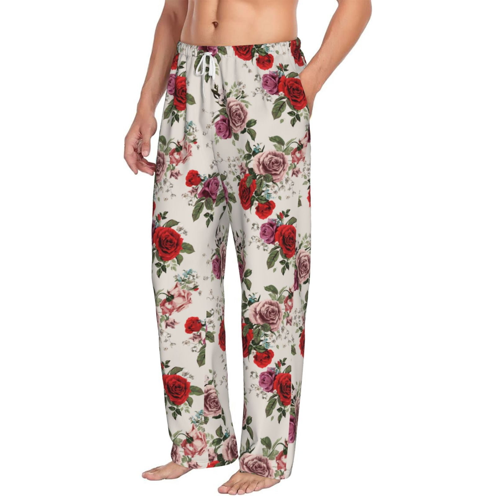 Goofa Rose Flowers Printed Soft Pajama Pants for Men, Wide Leg Comfy ...