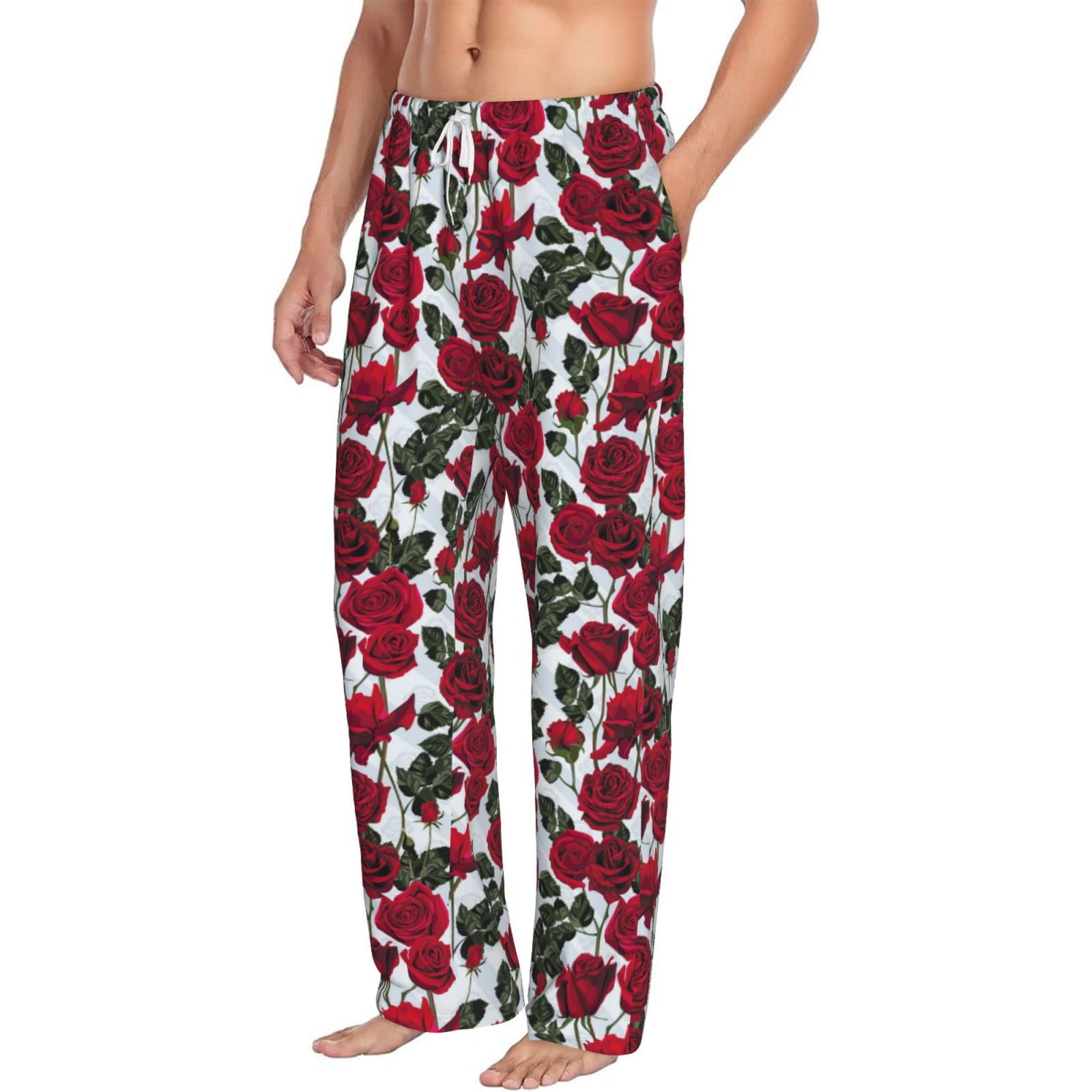 Goofa Rose Flowers Printed Soft Pajama Pants for Men, Wide Leg Comfy ...