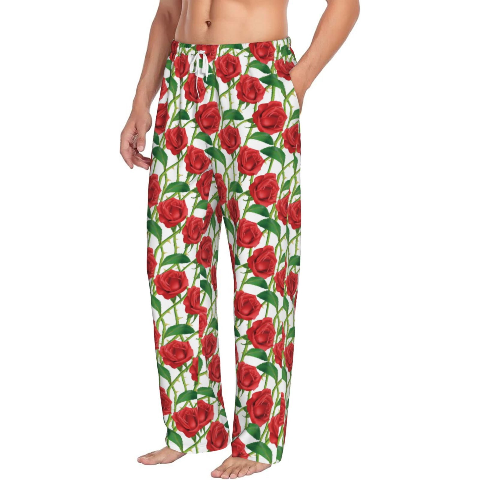 Goofa Rose Flowers Printed Soft Pajama Pants for Men, Wide Leg Comfy ...
