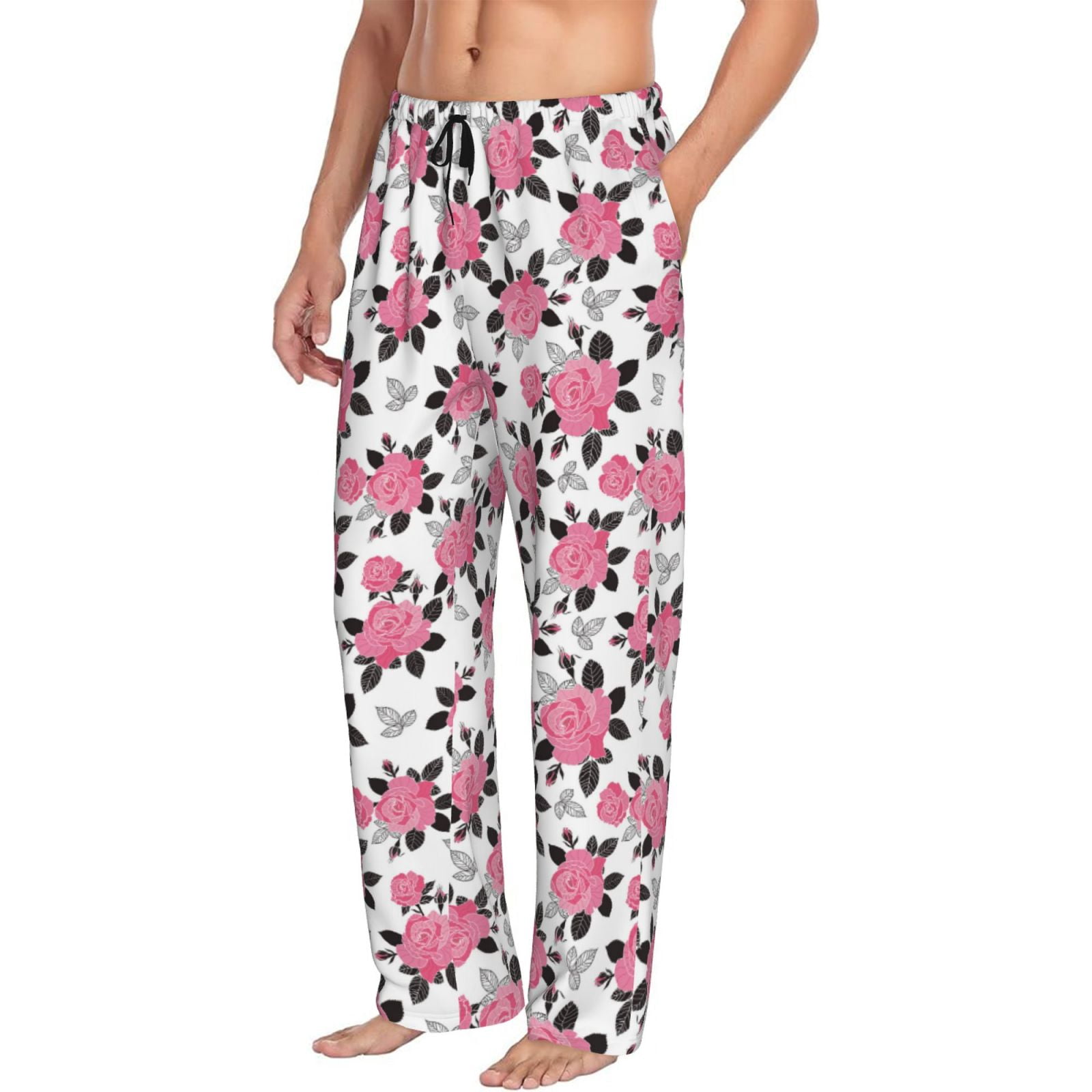 Goofa Rose Flowers Printed Soft Pajama Pants for Men, Wide Leg Comfy ...
