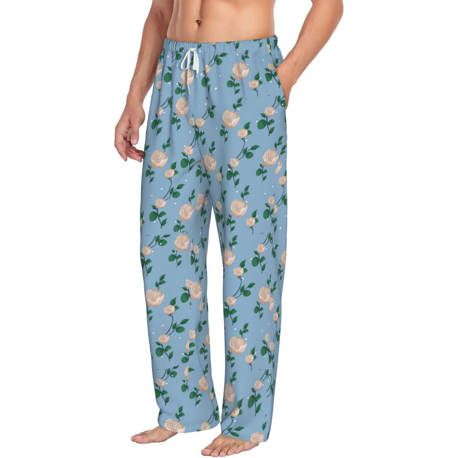 Goofa Rose Flowers Printed Soft Pajama Pants for Men, Wide Leg Comfy ...