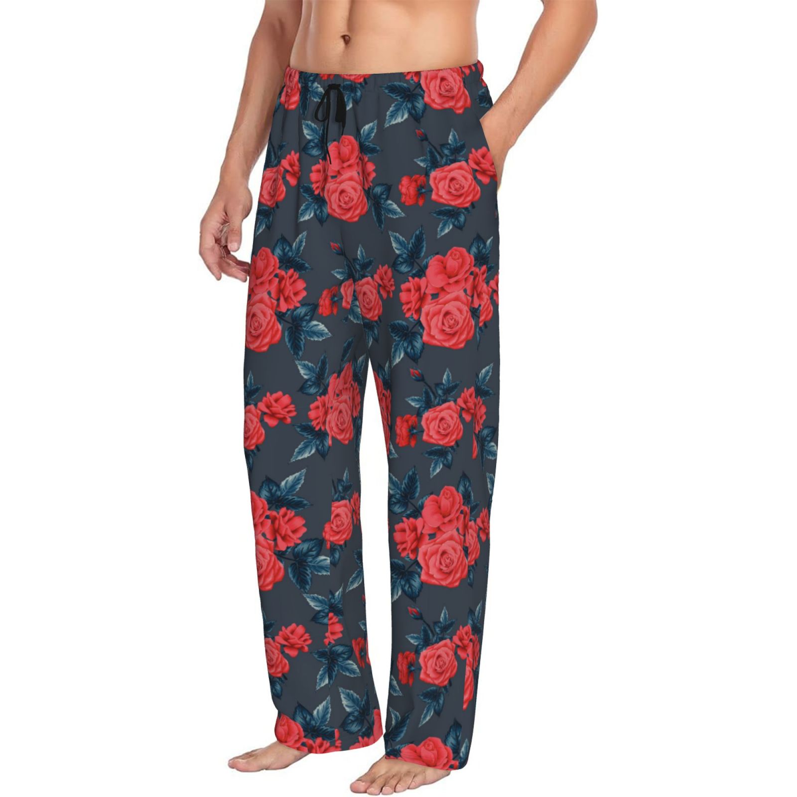 Goofa Rose Flowers Printed Soft Pajama Pants for Men, Wide Leg Comfy ...