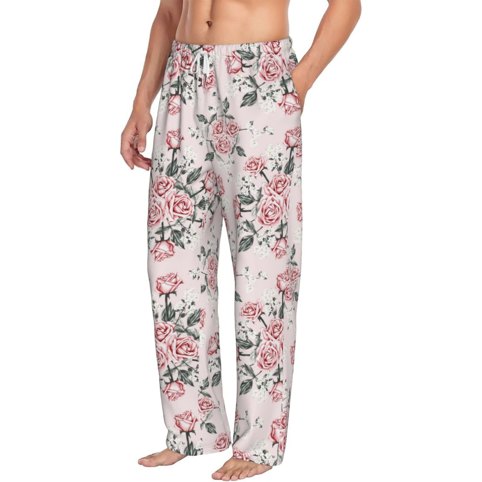 Goofa Rose Flowers Printed Soft Pajama Pants for Men, Wide Leg Comfy ...