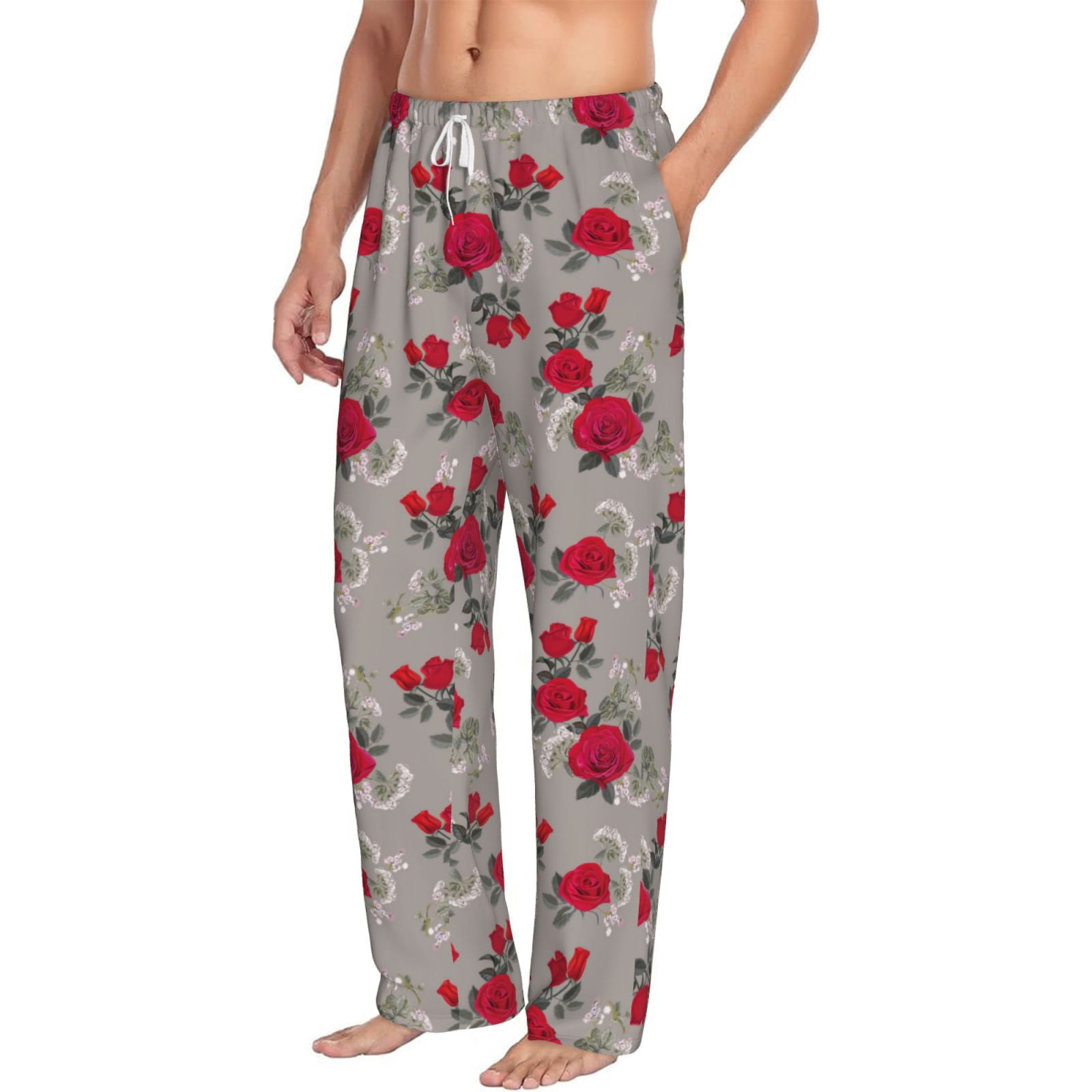 Goofa Rose Flowers Printed Soft Pajama Pants for Men, Wide Leg Comfy ...