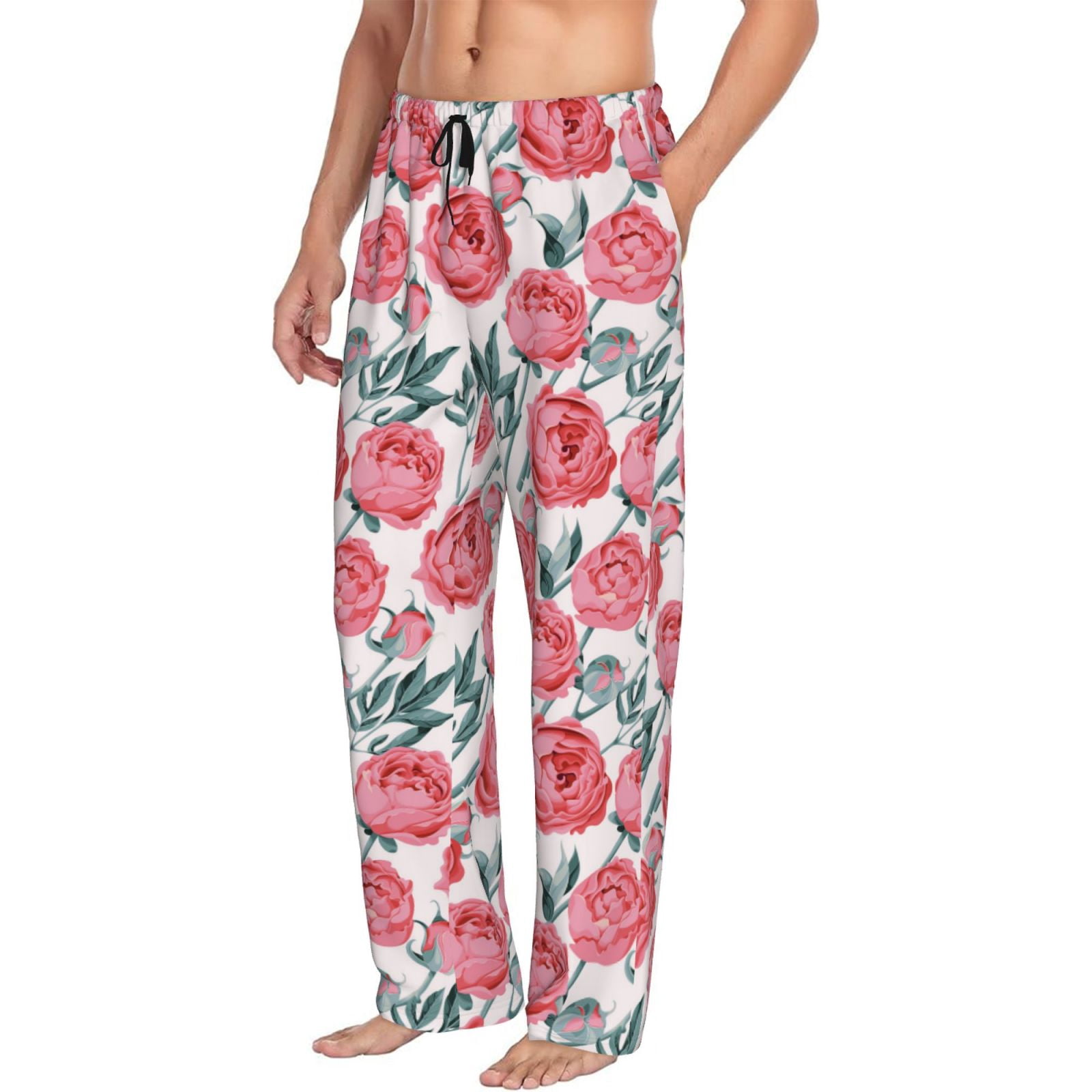 Goofa Rose Flowers Printed Soft Pajama Pants for Men, Wide Leg Comfy ...