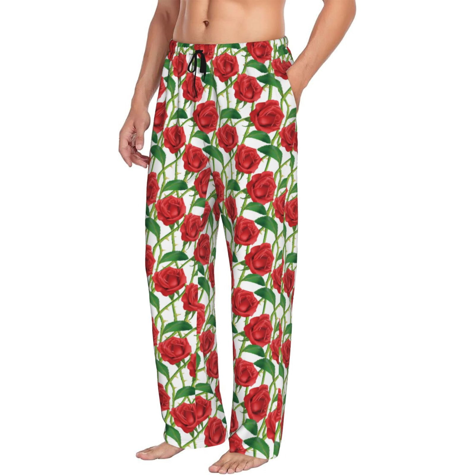 Goofa Rose Flowers Printed Soft Pajama Pants for Men, Wide Leg Comfy ...