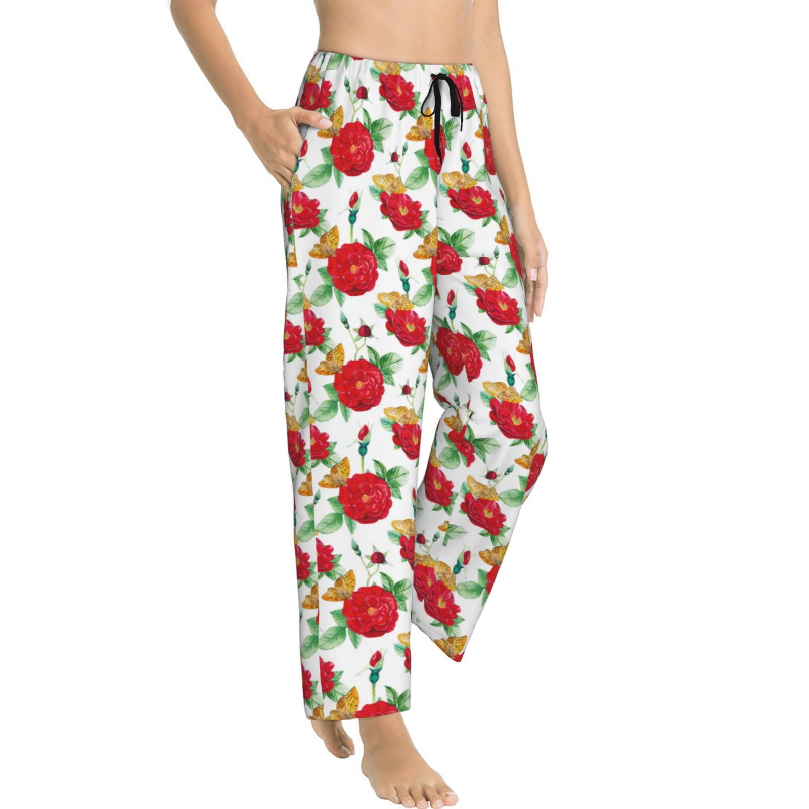 Goofa Rose Flowers Printed Soft Pajama Pants for Women, Wide Leg Comfy ...