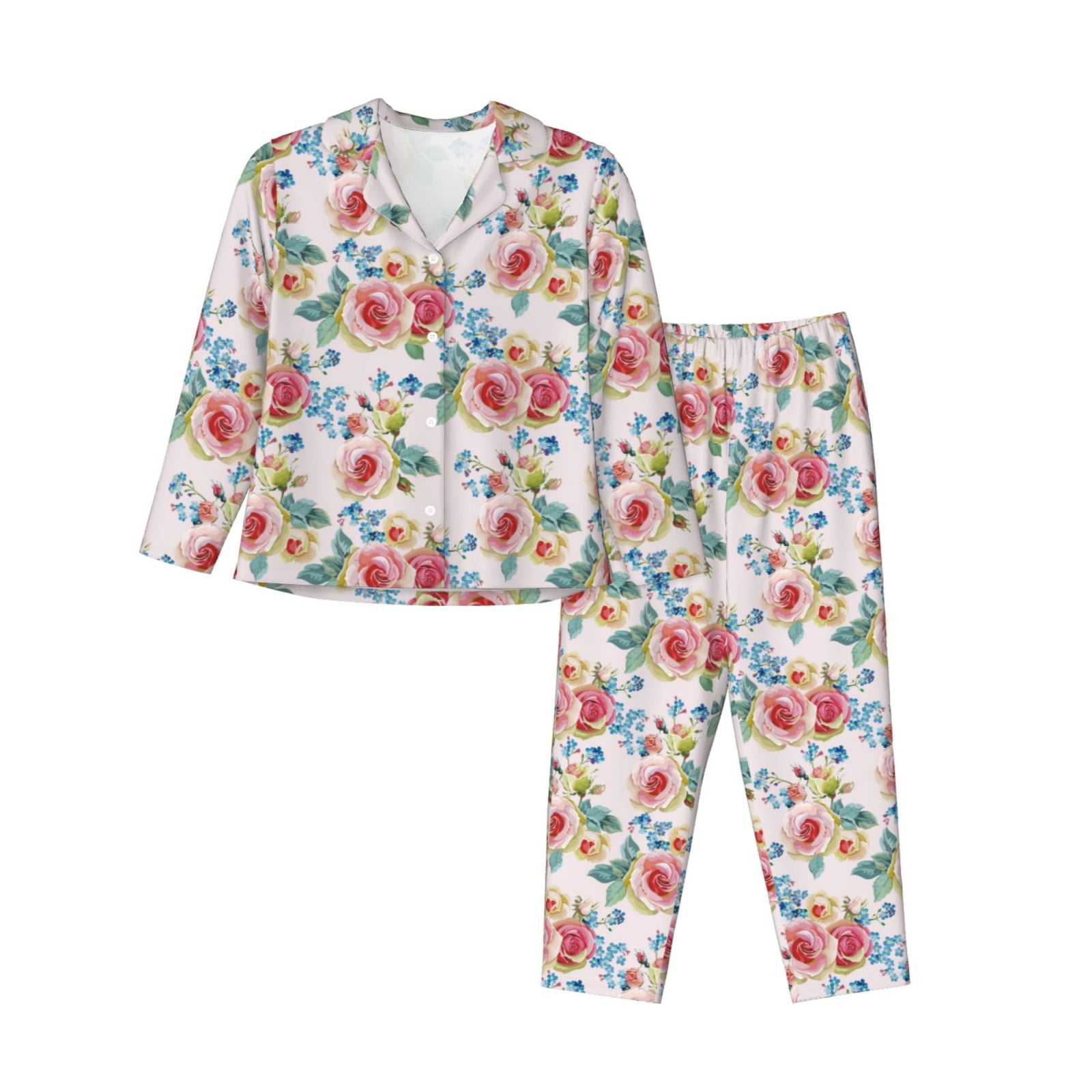 Goofa Rose Flowers Printed Women’s 2 Piece Pajama Set Super,Pajamas ...