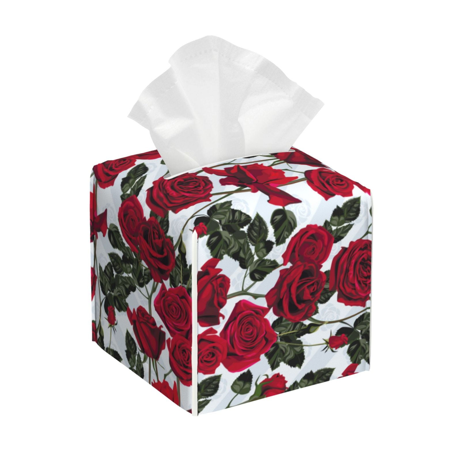 Goofa Rose Flowers Tissue Box Cover PVC Leather Tissue Holder Square ...