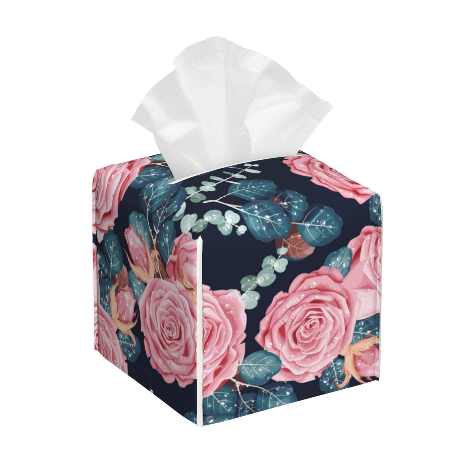 Goofa Rose Flowers Tissue Box Cover PVC Leather Tissue Holder Square ...