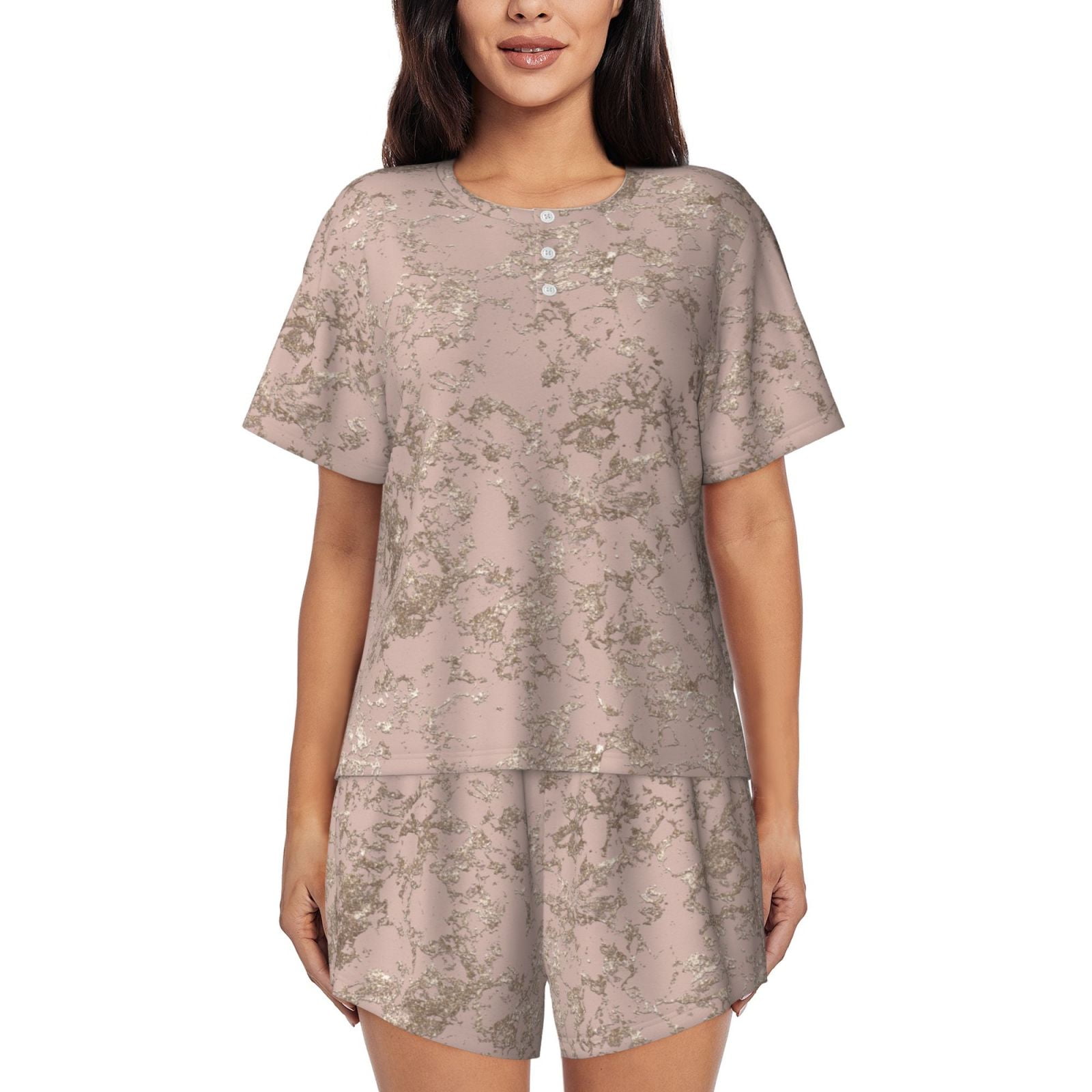 Goofa Rose Gold Marble Texture for Womens Cotton 2 Piece Pajamas Set ...