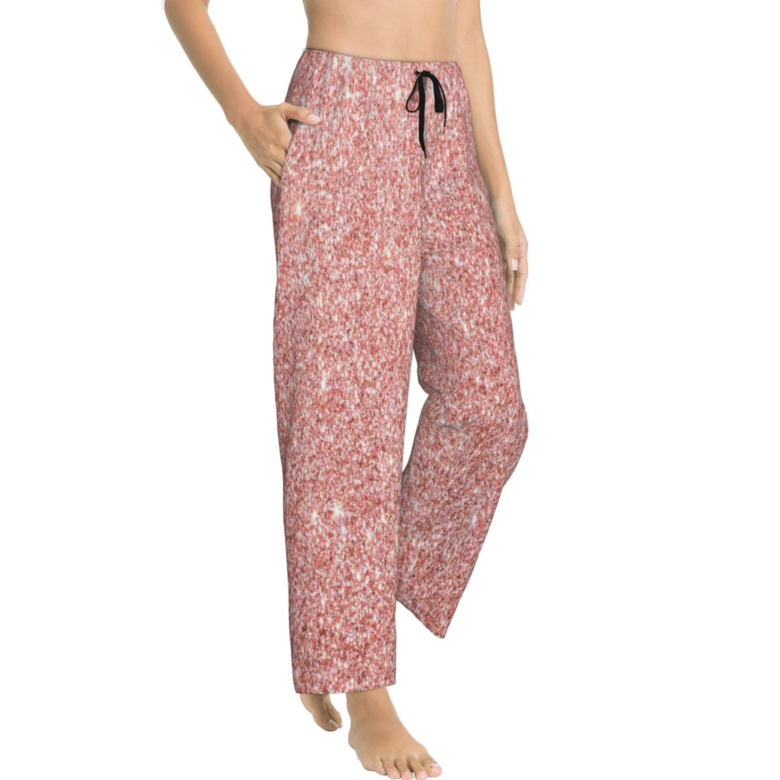 Goofa Rose Gold Pink Glitter Printed Soft Pajama Pants for Women, Wide ...