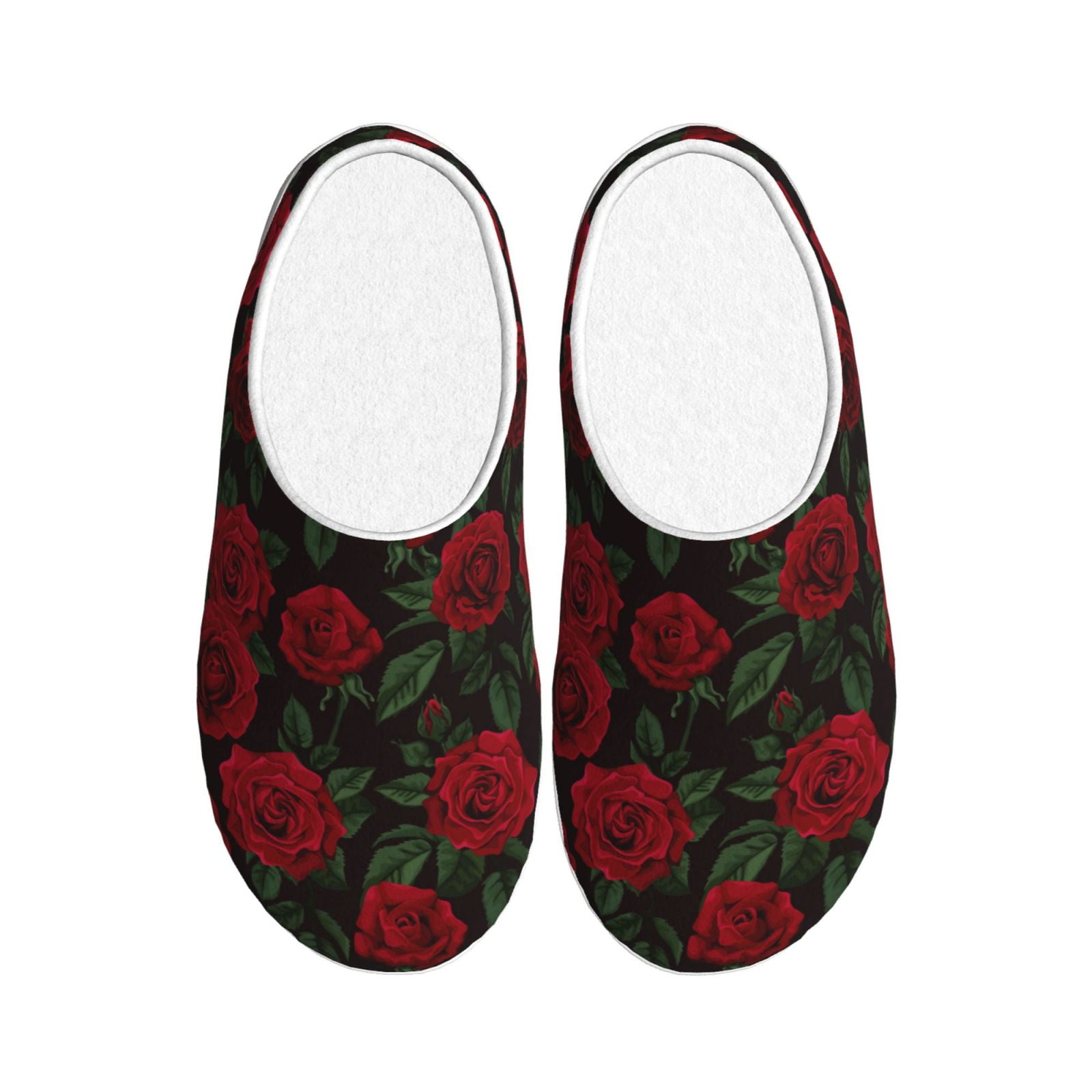 Goofa Rose Print Womens Mens Cotton Lightweight House Slippers ...