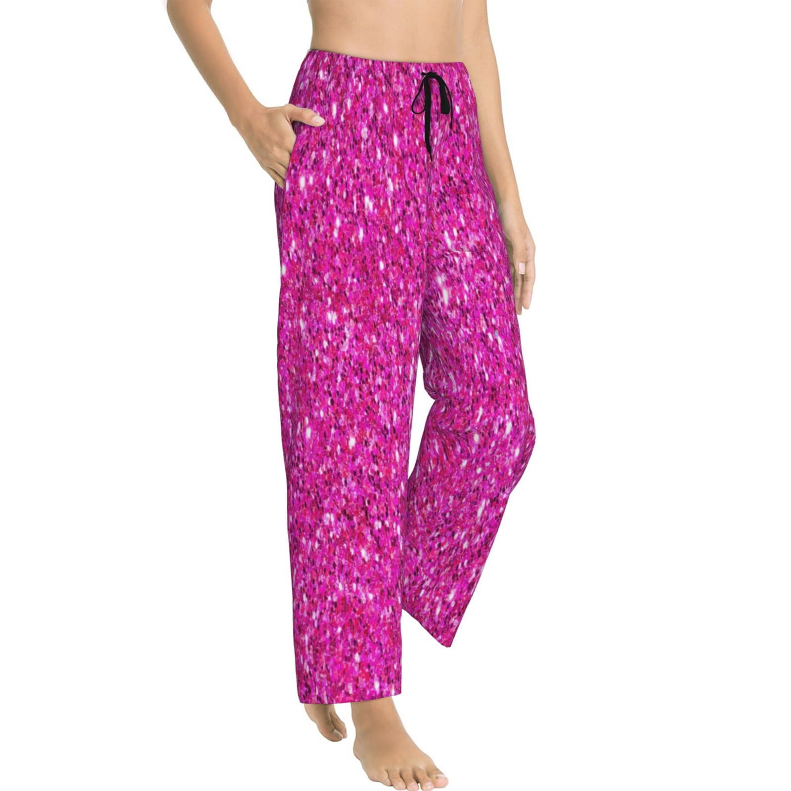 Goofa Rose Red Glitter Printed Soft Pajama Pants for Women, Wide Leg ...