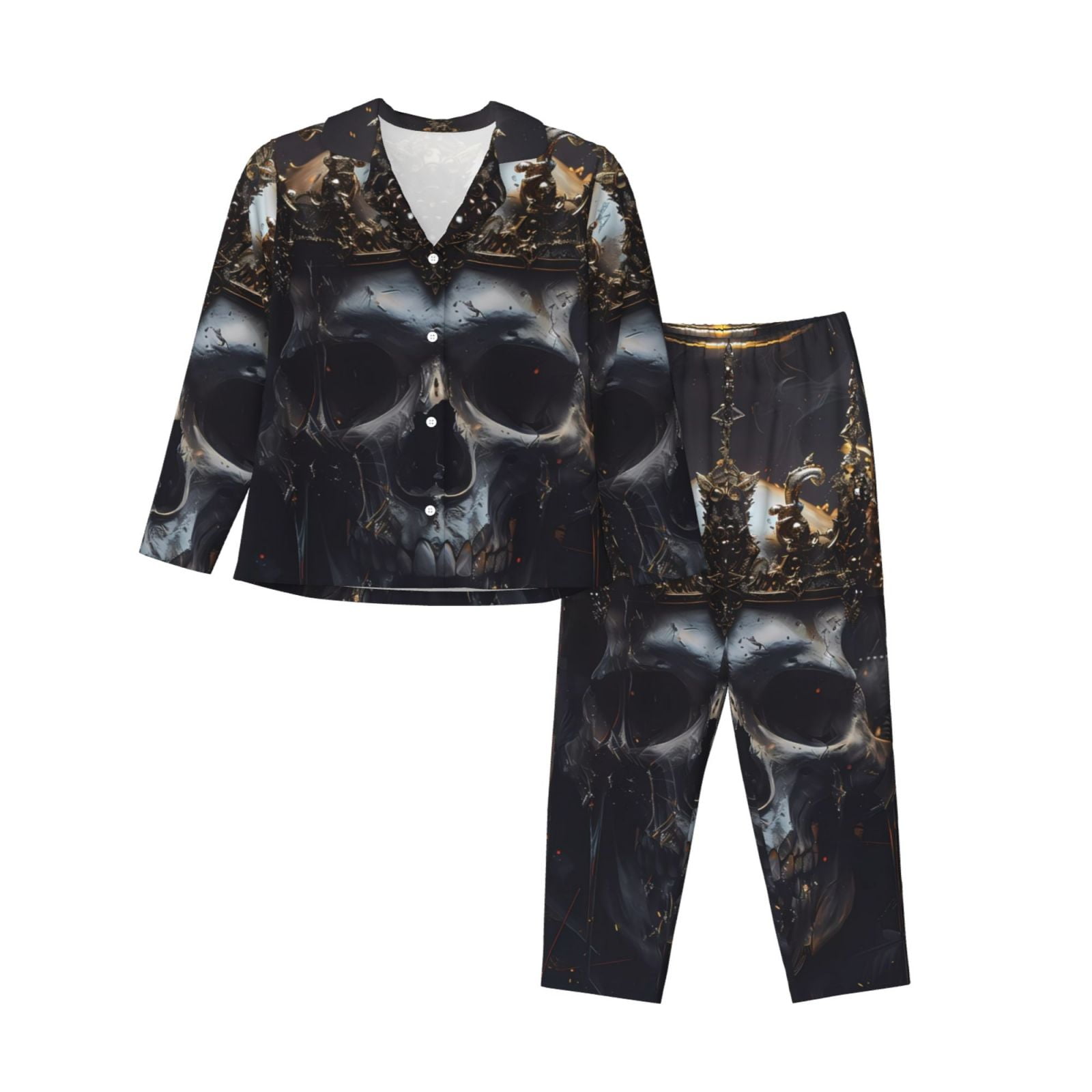 Goofa Royal Skull With Golden Crown Printed Women’s 2 Piece Pajama Set ...