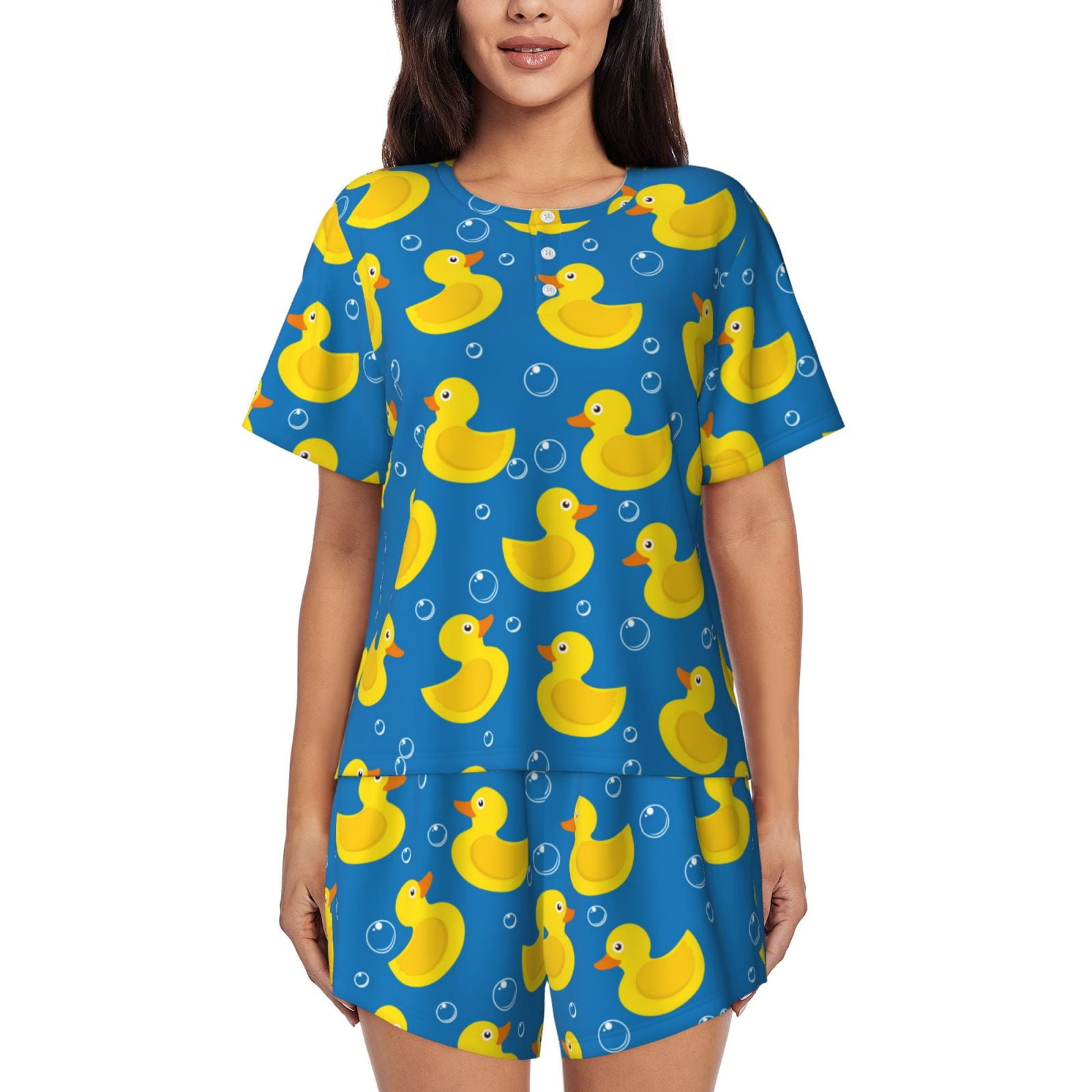 Goofa Rubber Duck for Womens Cotton 2 Piece Pajamas Set Classic Short ...