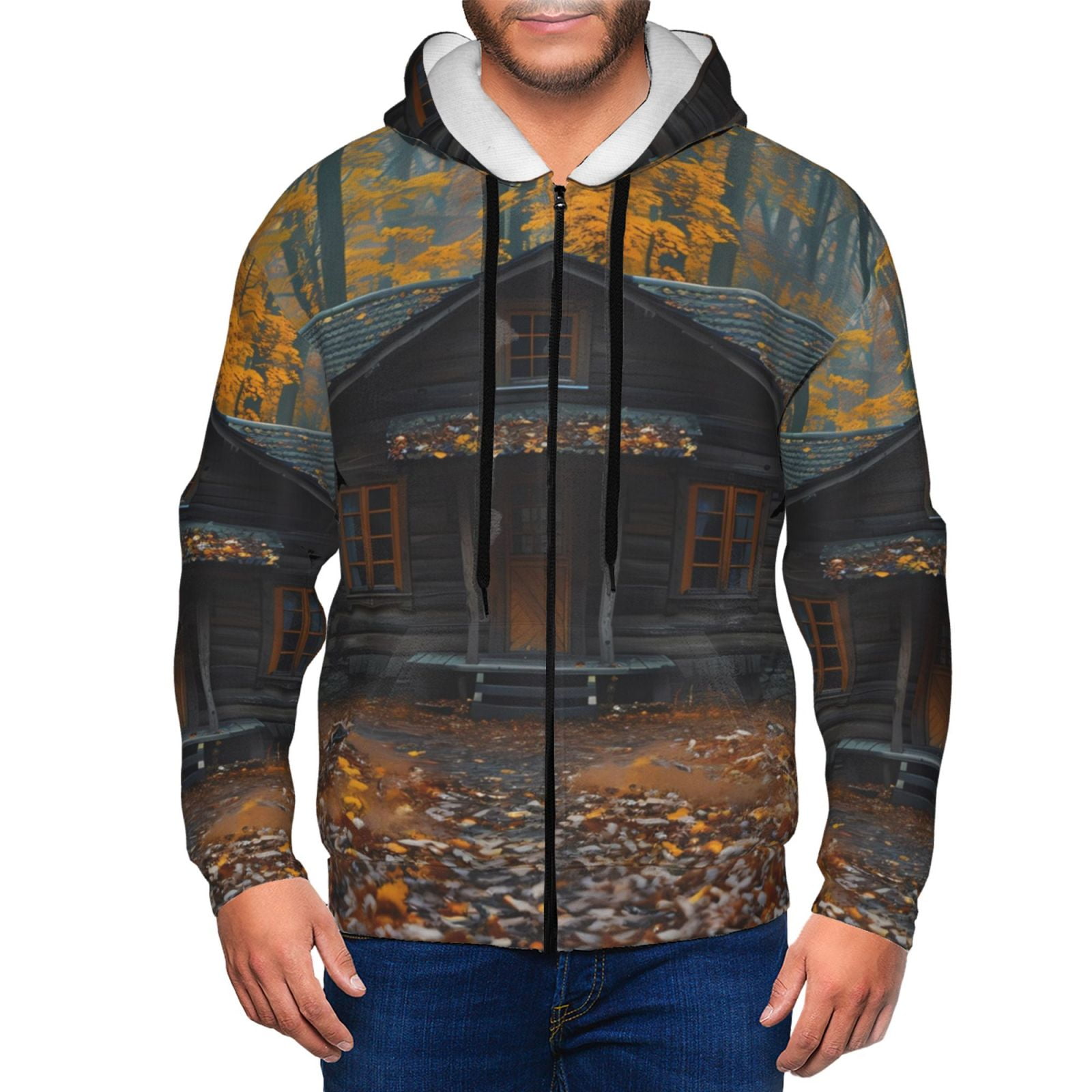 Goofa Rustic Cabin Autumn Forest Pattern Mens Full-zip Hoodie, Zip-up ...