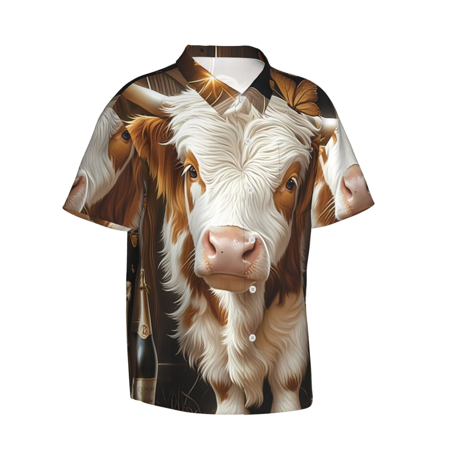 Goofa Rustic Cow Butterflies Champagne Hawaiian Shirt for Men, Unisex ...