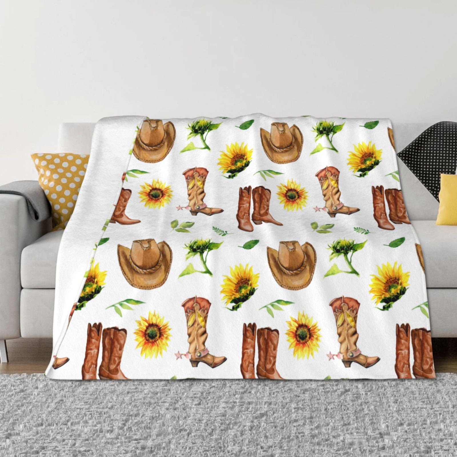 Goofa Rustic Western Charm Pattern Fleece Throw Blanket for Couch, Soft ...