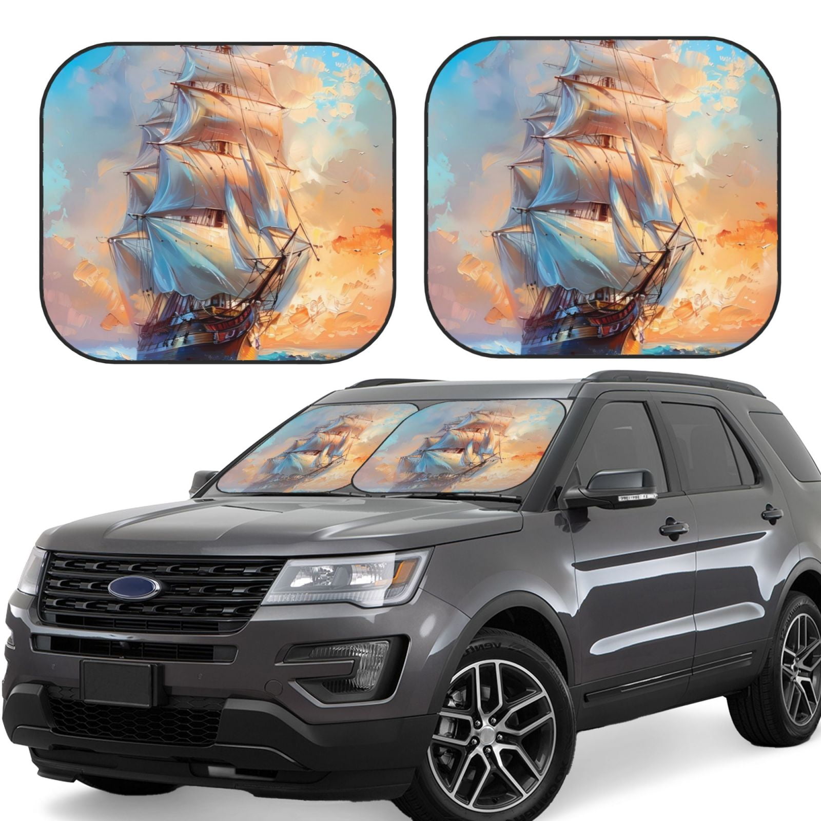 Goofa Sailing Ship Ocean Sunset Pattern 2 Piece Car Windshield Sun ...
