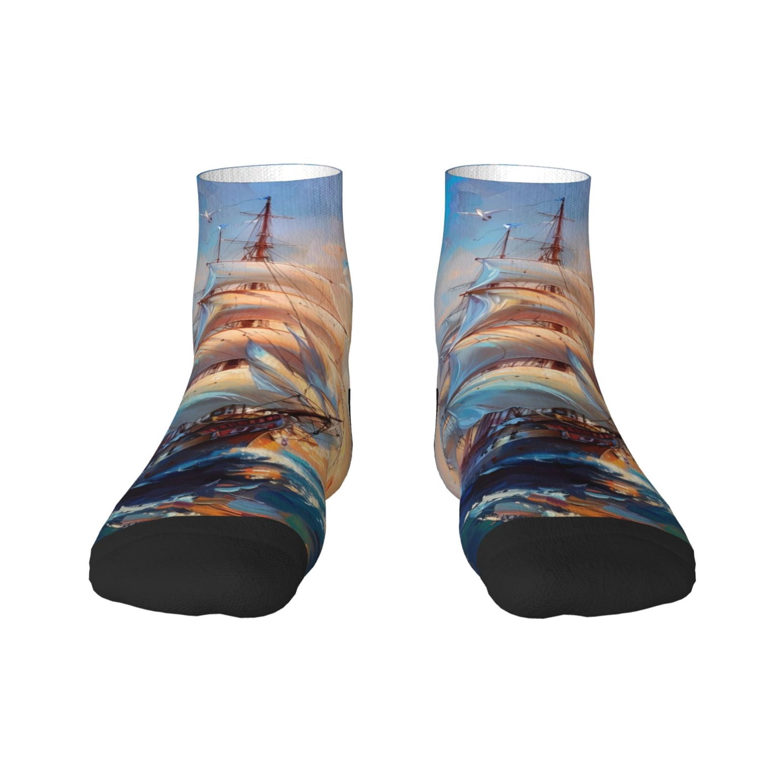 Goofa Sailing Ship Ocean Sunset Pattern Non Slip Socks with Grips for ...