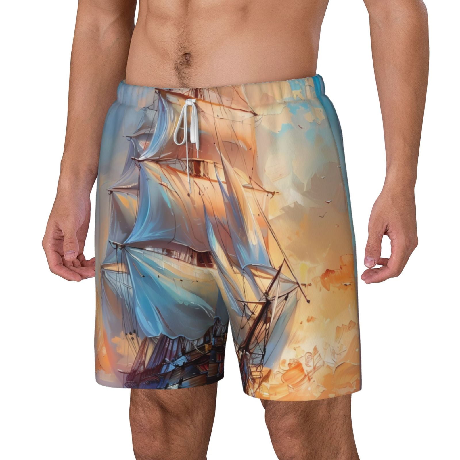 Goofa Sailing Ship Ocean Sunset Printed Men's Swim Trunks Board Shorts ...