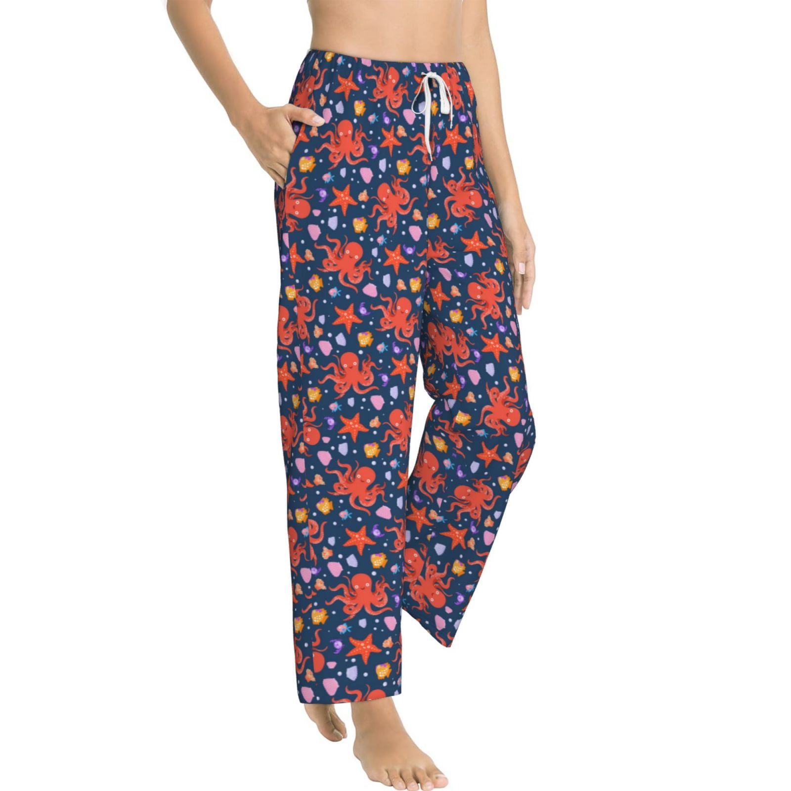 Goofa Sea Animals Printed Soft Pajama Pants for Women, Wide Leg Comfy ...
