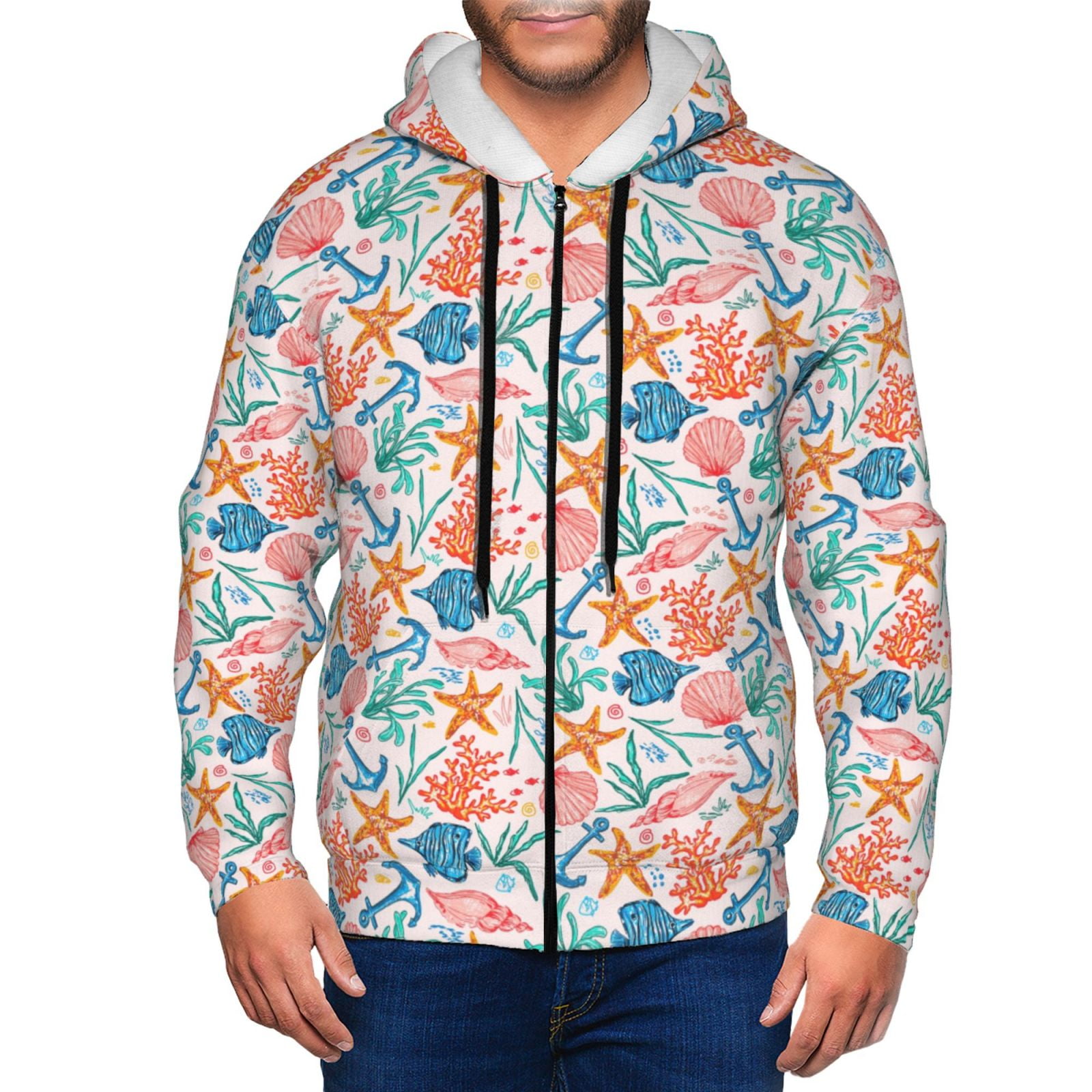 Goofa Sea Creatures Pattern Mens Full-zip Hoodie, Zip-up Pullover ...
