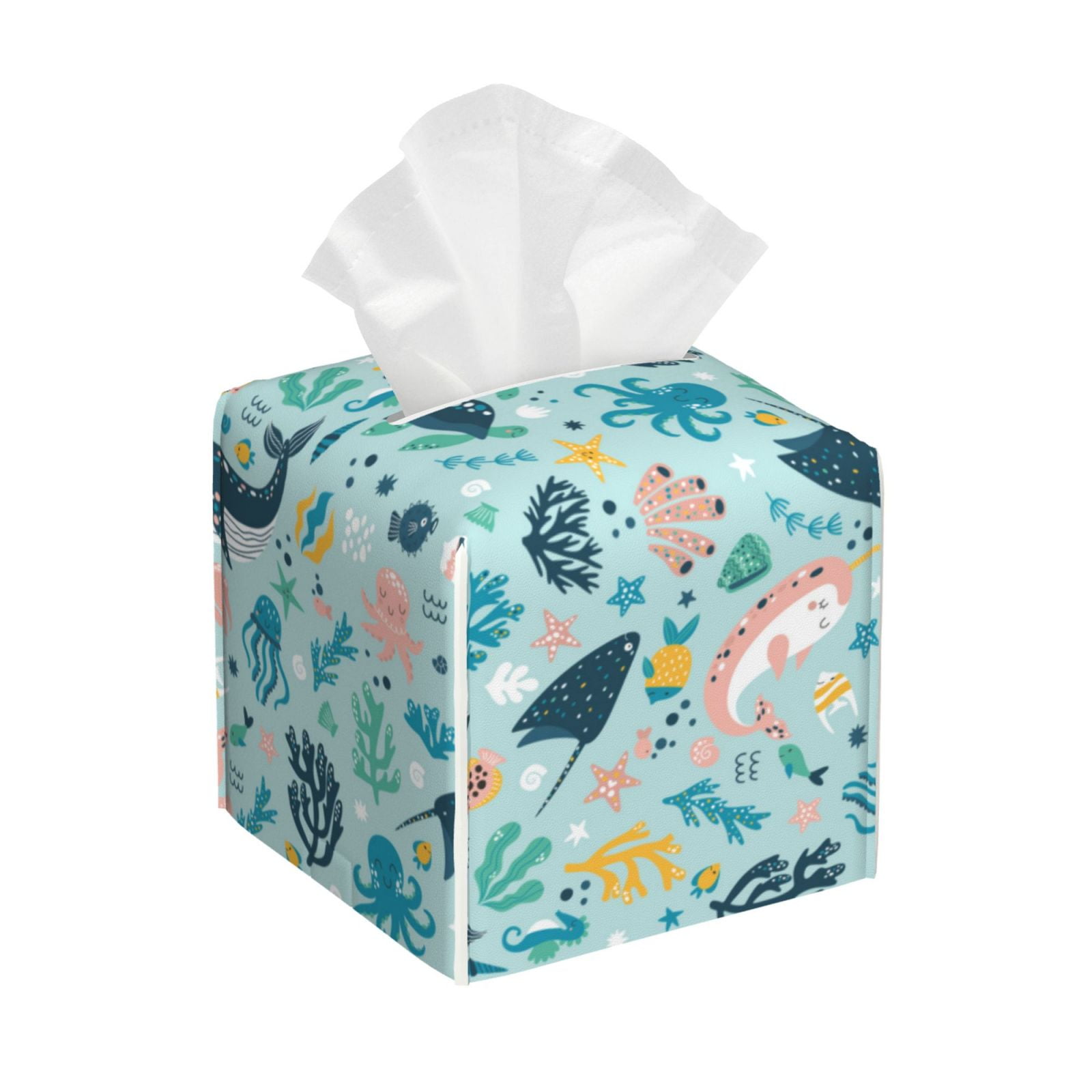 Goofa Sea Life Tissue Box Cover PVC Leather Tissue Holder Square Facial ...