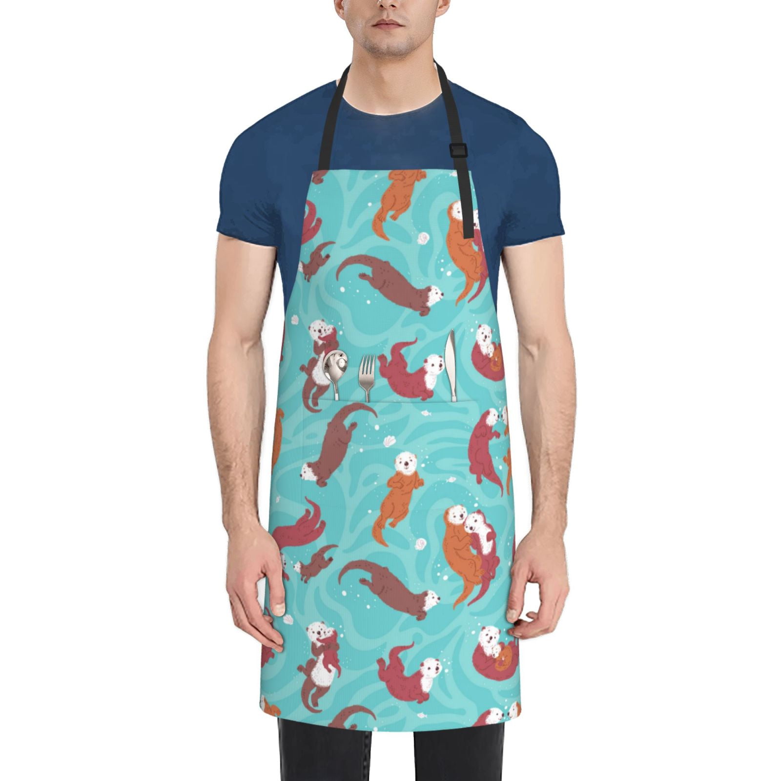 Goofa Sea Otters Family In Blue Water Printed Waterproof Apron 33" Chef ...