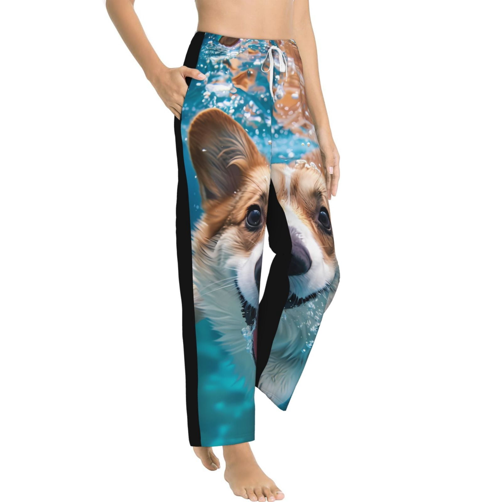Goofa Sea Swimming Corgi Printed Soft Pajama Pants for Women, Wide Leg ...
