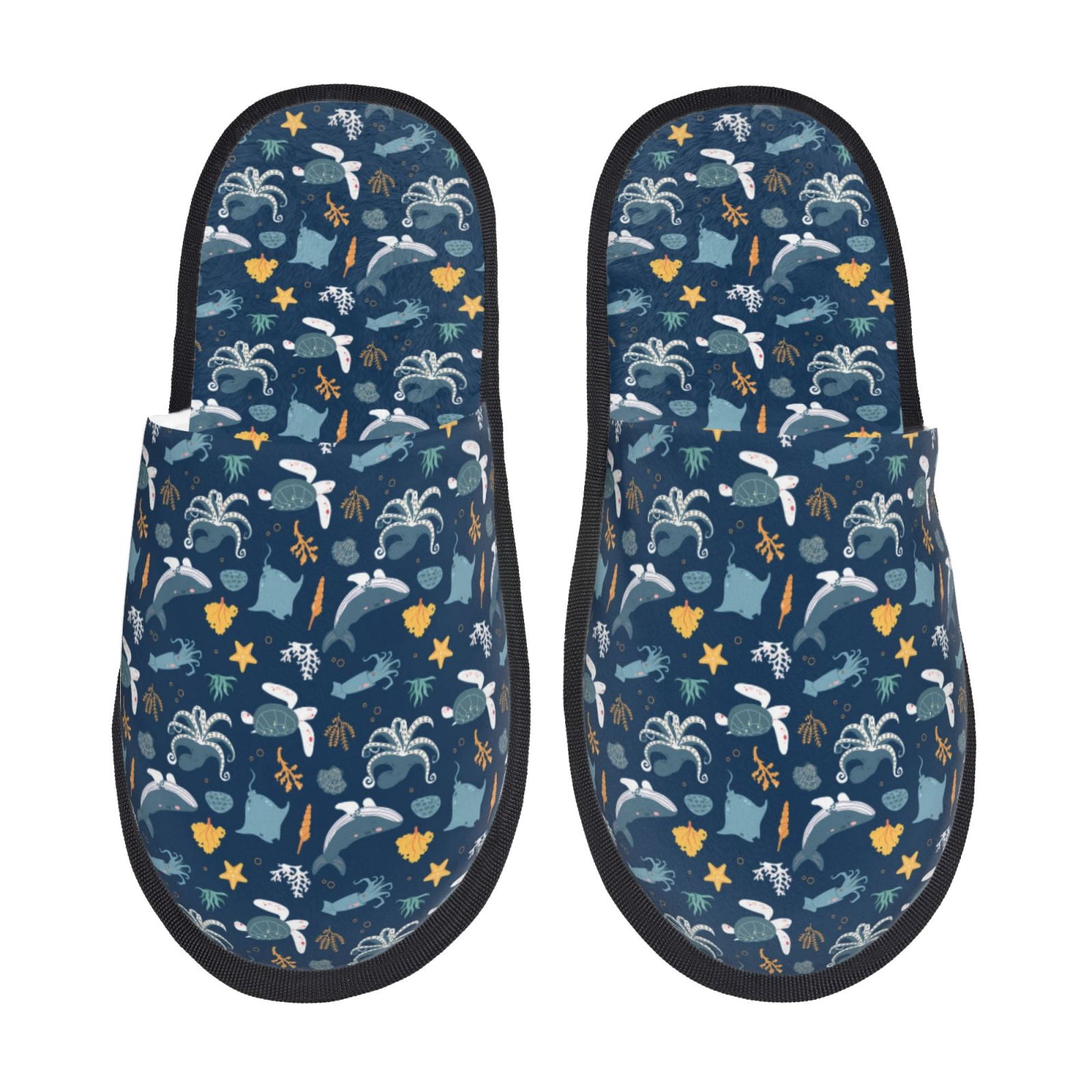 Goofa Sea Turtle Pattern Plush Furry Slippers for Men & Women, Cozy ...