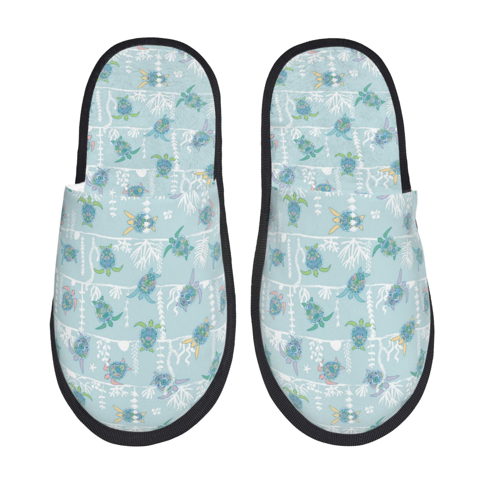 Goofa Sea Turtle Pattern Plush Furry Slippers for Men & Women, Cozy ...