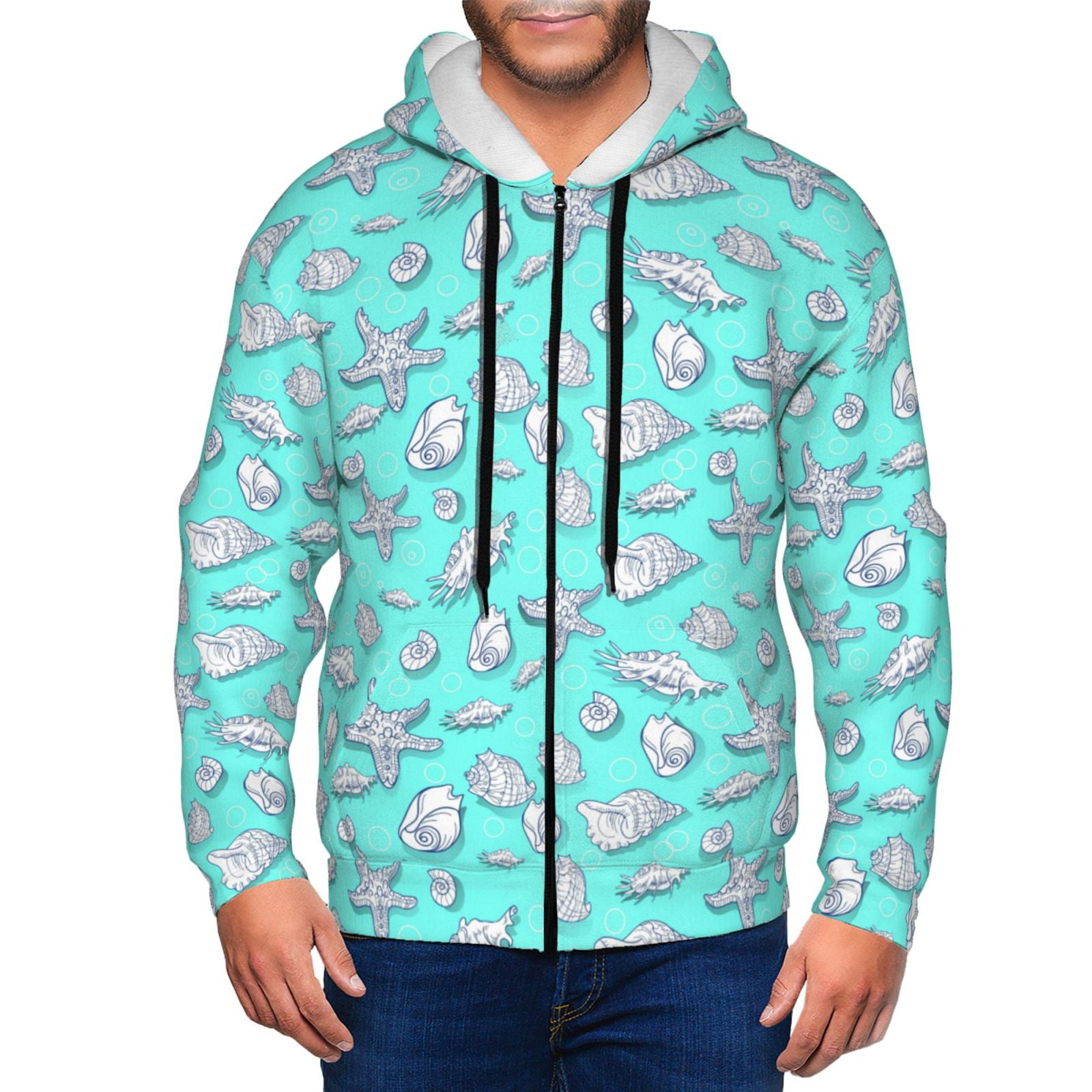 Goofa Seashell And Starfish Pattern Mens Full-zip Hoodie, Zip-up ...