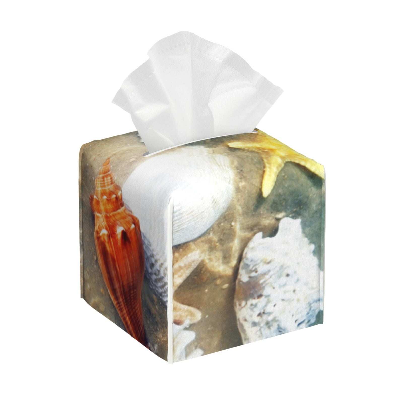 Goofa Seashell On The Beach Tissue Box Cover PVC Leather Tissue Holder ...