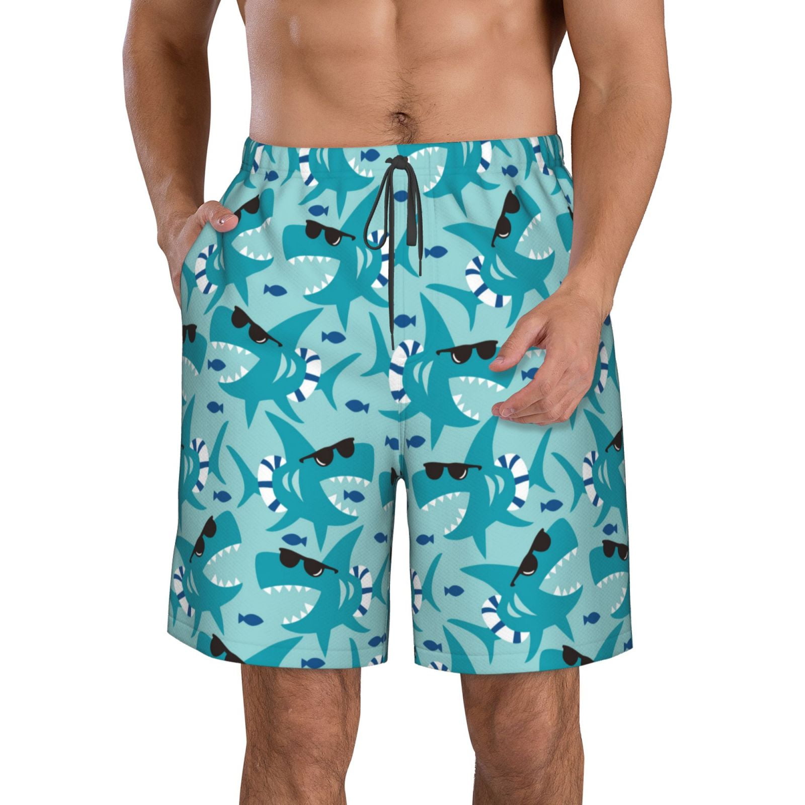 Goofa Shark Wearing Sunglasses Printed Mens Swim Trunks Summer Quick ...
