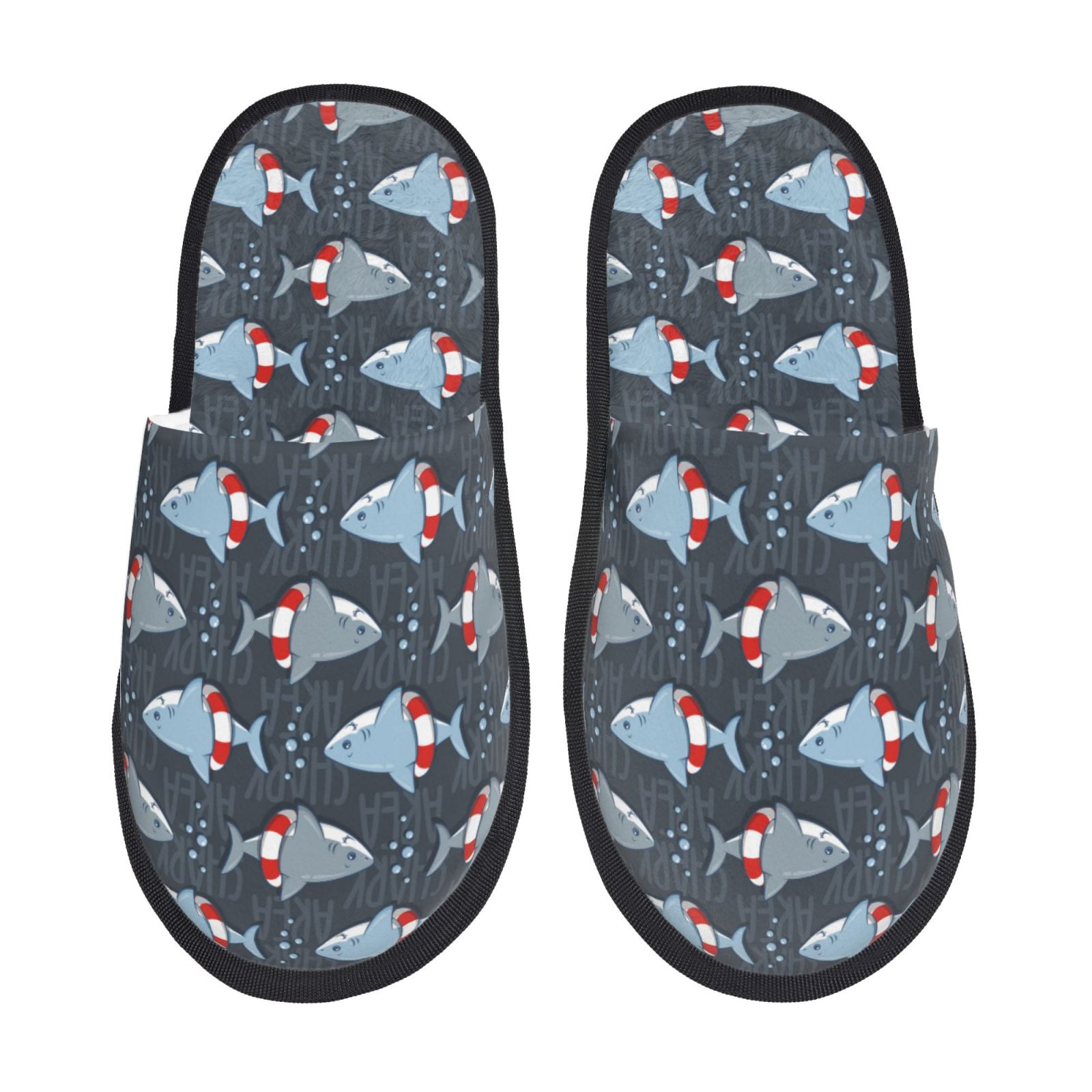 Goofa Shark Wearing Swim Ring Pattern Plush Furry Slippers for Men ...