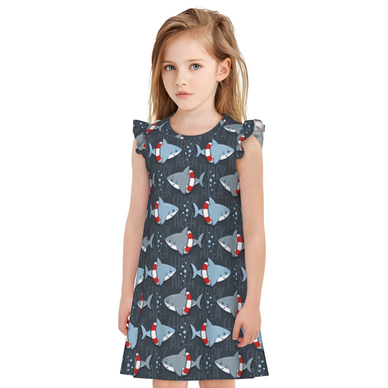 Goofa Shark Wearing Swim Ring Pattern Sweet & Sassy Girls' Nightgowns - Short Sleeve & Short ...