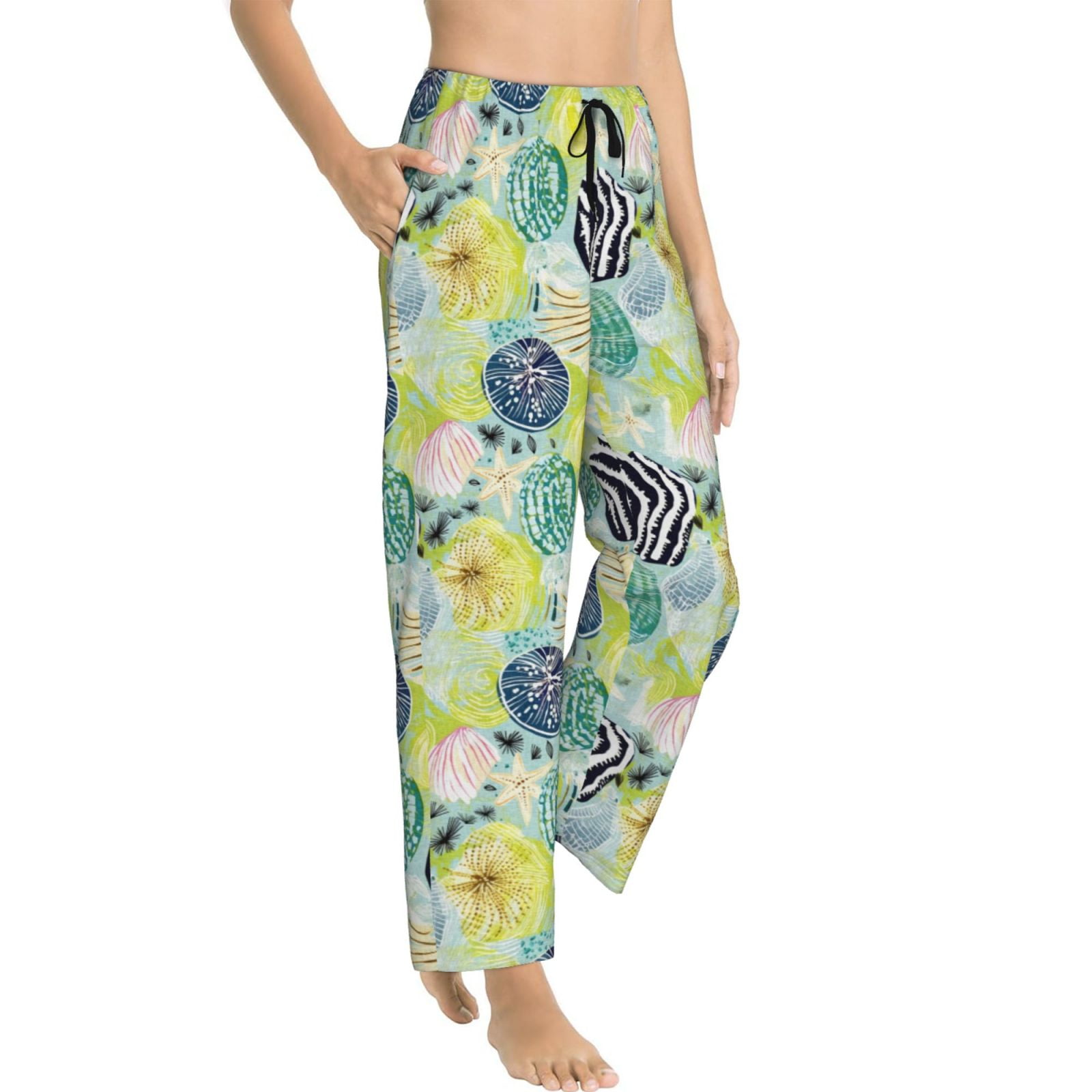 Goofa Shell Clam Printed Soft Pajama Pants for Women, Wide Leg Comfy ...