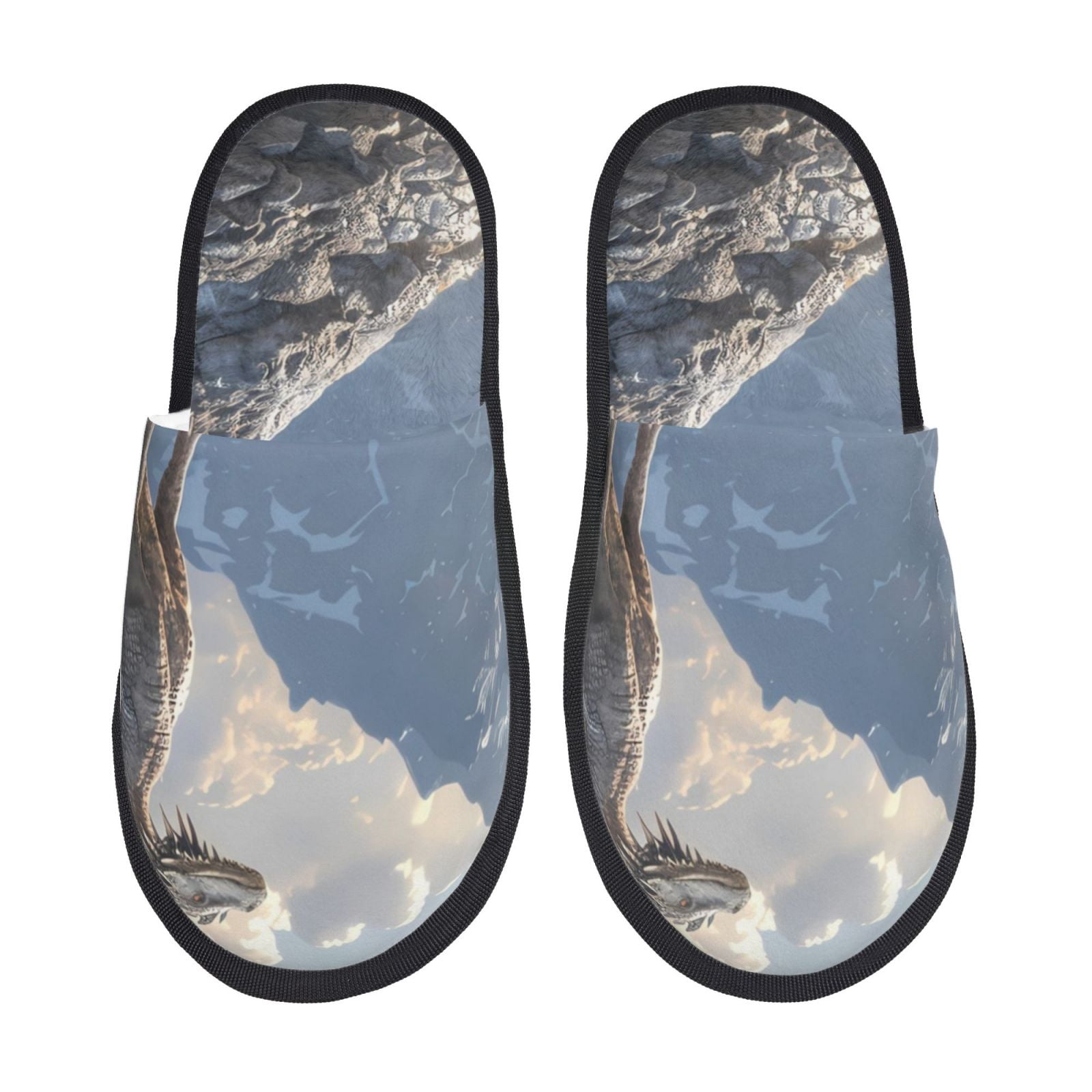 Goofa Silver Dragon Mountain Peaks Pattern Plush Furry Slippers for Men ...