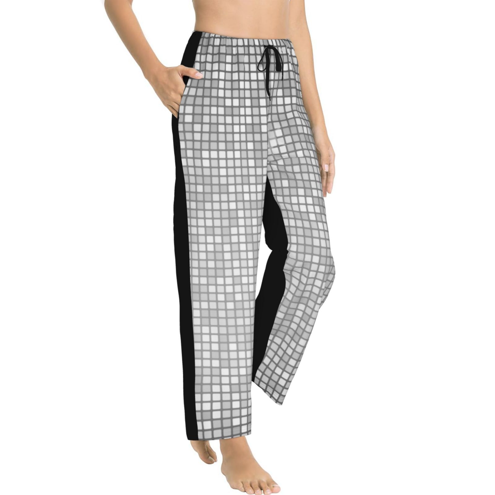 Goofa Silver Mosaic Printed Soft Pajama Pants for Women, Wide Leg Comfy ...