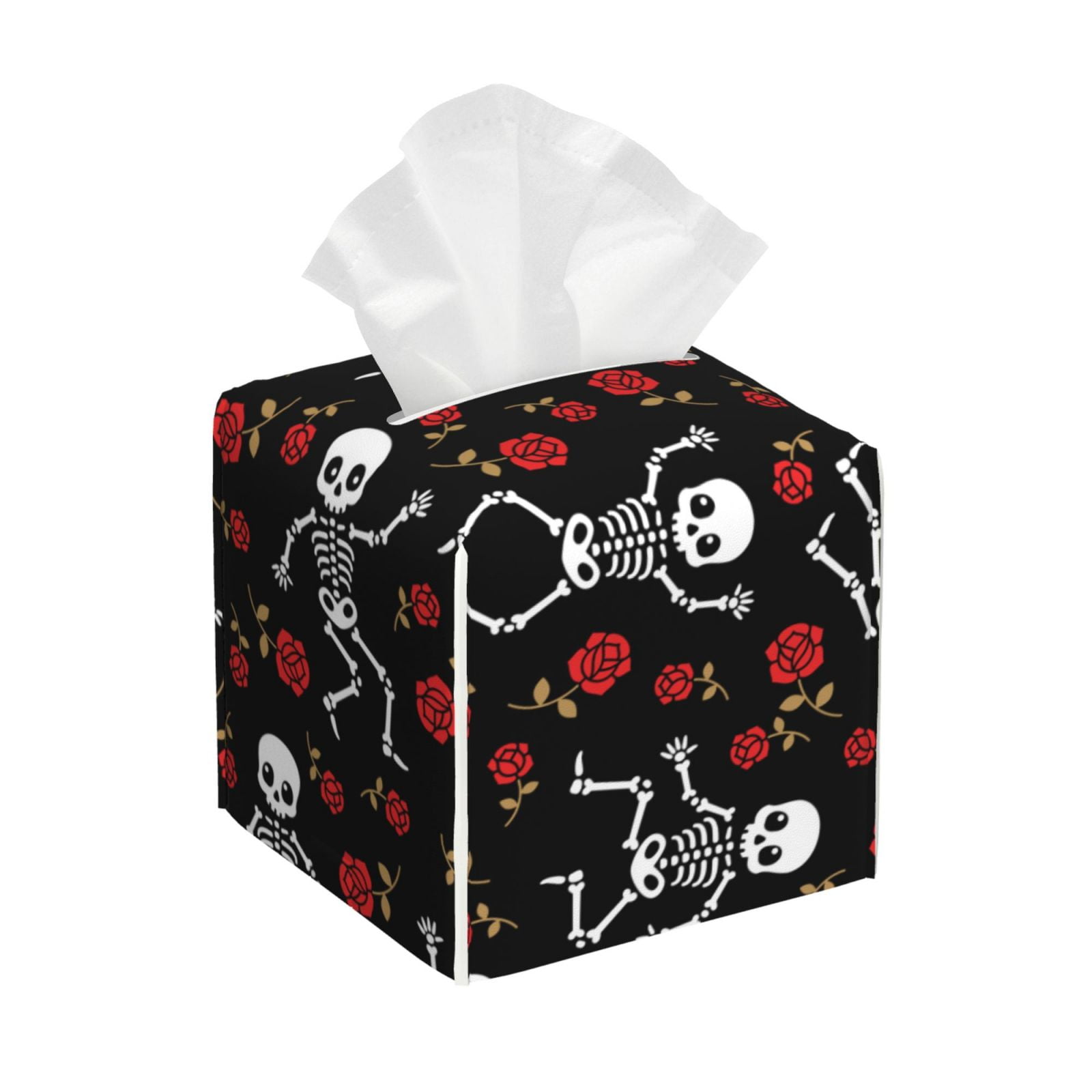 Goofa Skeleton with Roses Tissue Box Cover PVC Leather Tissue Holder ...