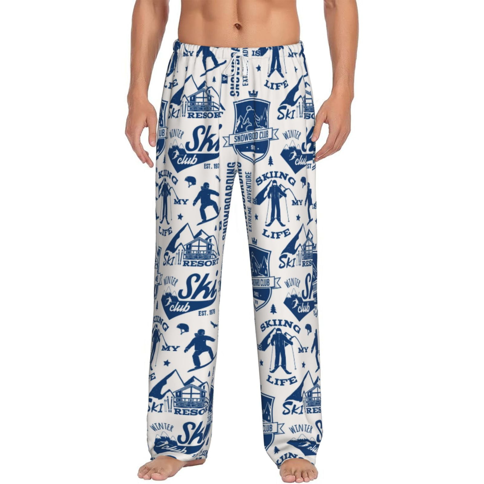 Goofa Skiing Enthusiast Pattern Printed Soft Pajama Pants for Men, Wide ...