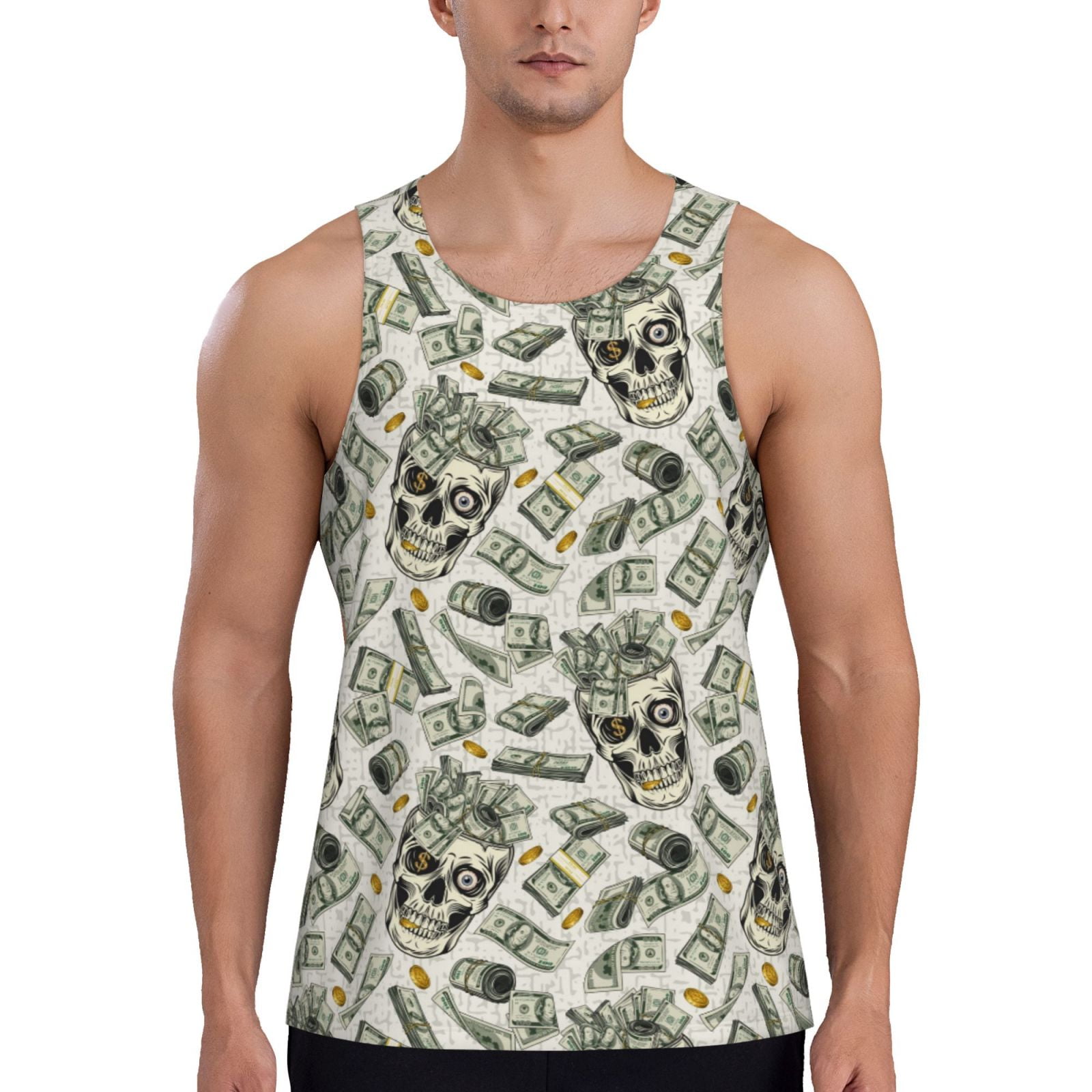 Goofa Skull with Cash Pattern Men's Workout Tank Top Slim-Fit Tank ...
