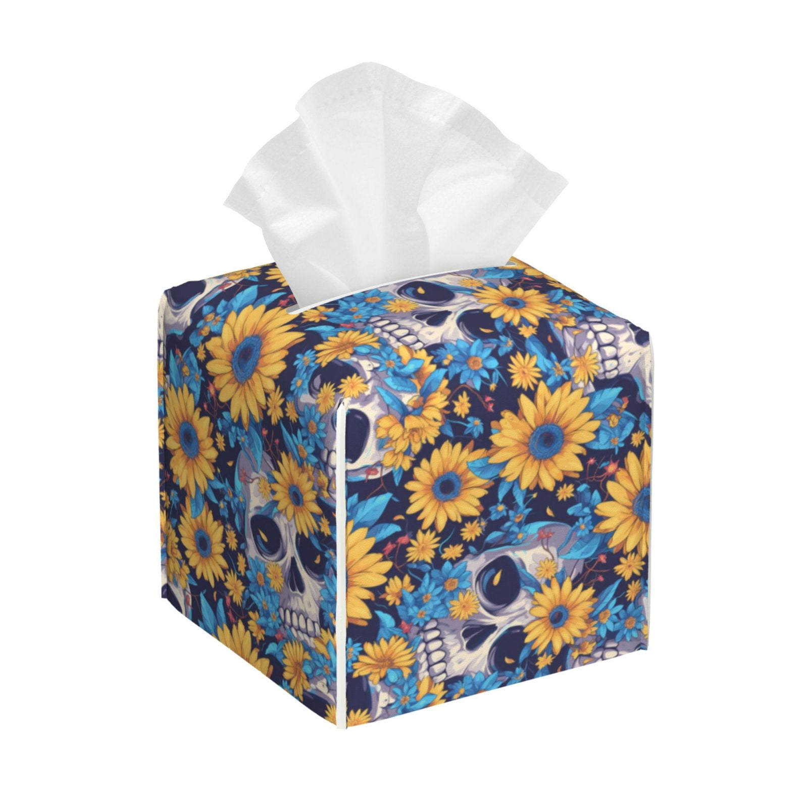Goofa Skull daisy yellow blue Tissue Box Cover PVC Leather Tissue ...