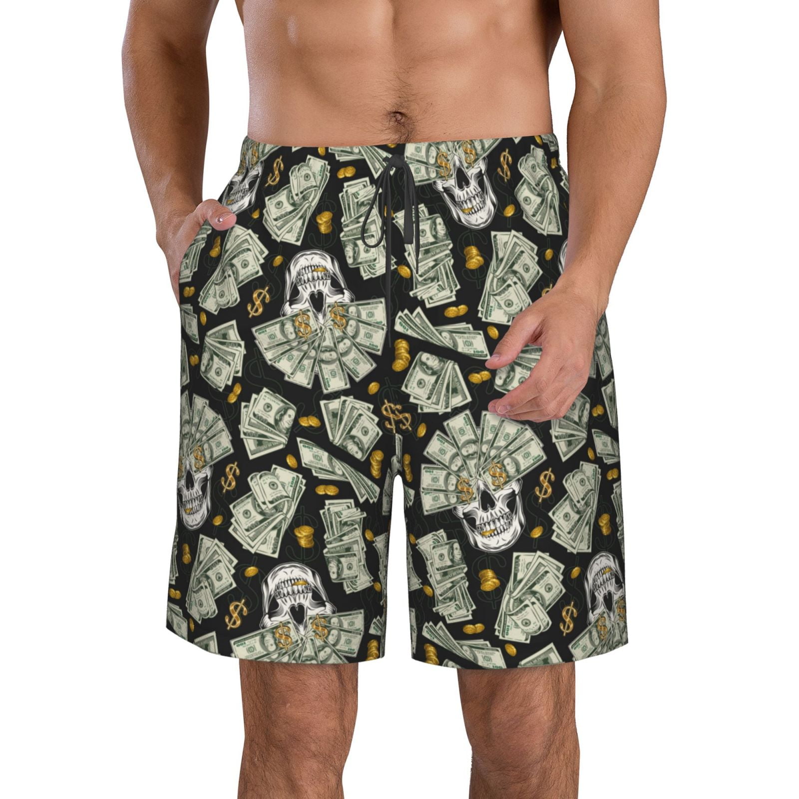 Goofa Skull with Dollar Printed Mens Swim Trunks Summer Quick Dry Short ...