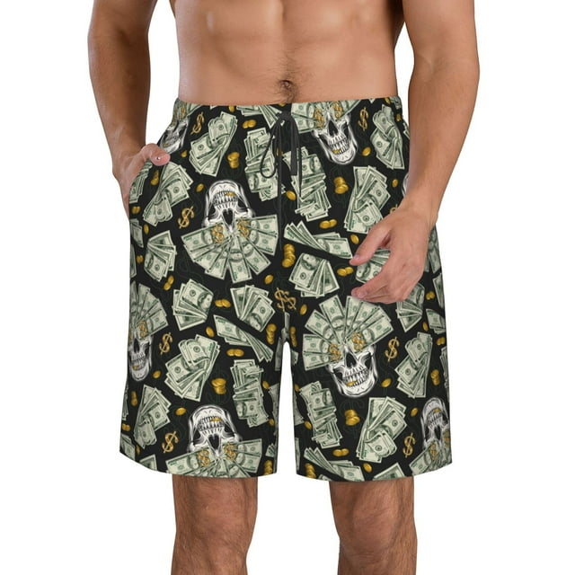 Goofa Skull with Dollar Printed Mens Swim Trunks Summer Quick Dry Short ...
