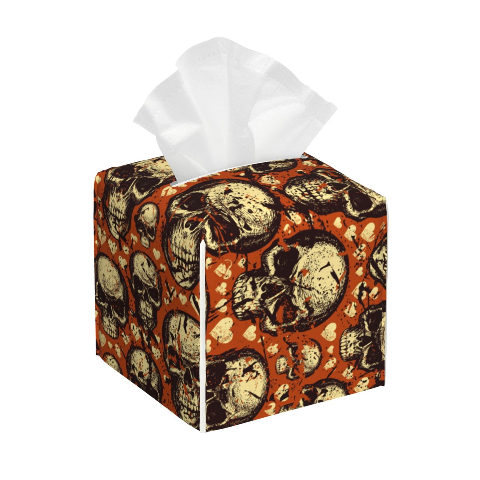 Goofa Skulls And Hearts Tissue Box Cover PVC Leather Tissue Holder ...