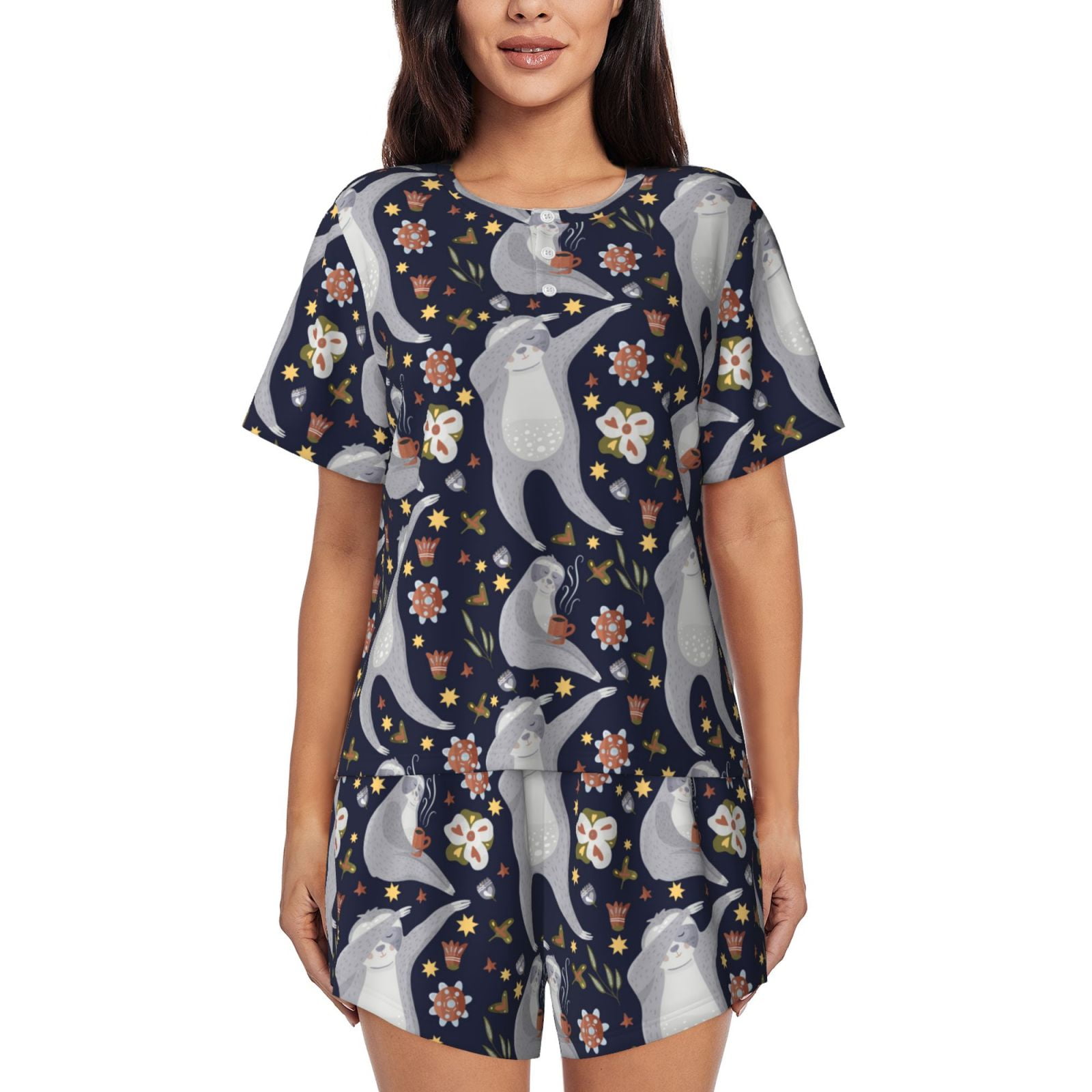 Goofa Sloths Dancing for Womens Cotton 2 Piece Pajamas Set Classic ...
